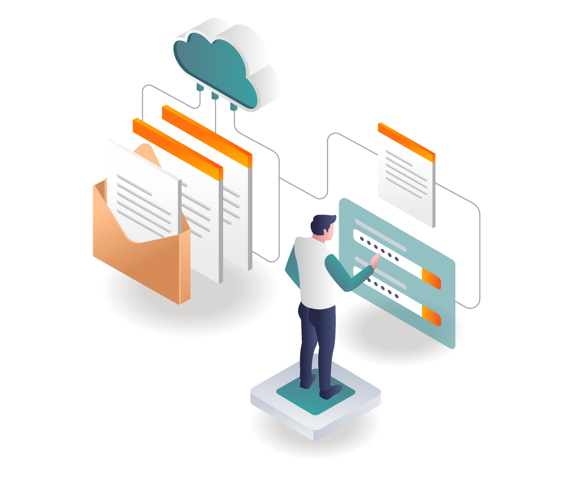Man Entering Big Data Password 4689138 Vector Art At Vecteezy