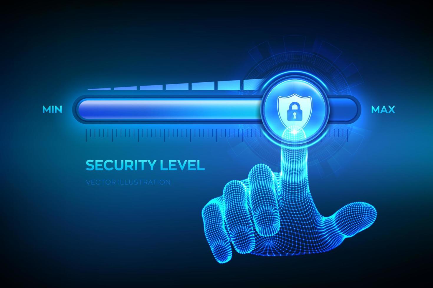 Increasing Security Level Cyber Security Concept Wireframe Hand Is