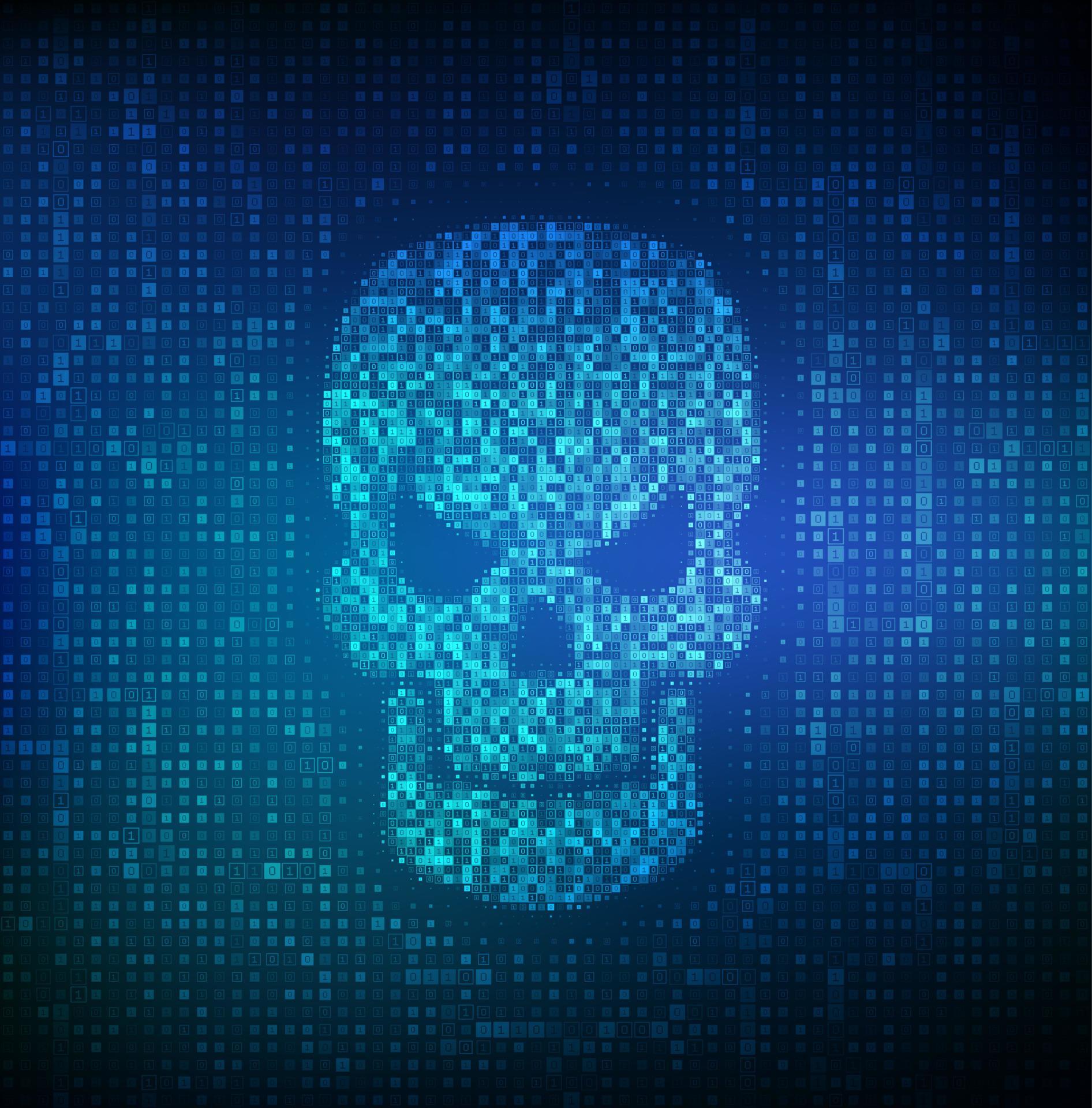 Hacked Shape Of Skull Made With Binary Code Digital Code On A Screen With A Skull Representing