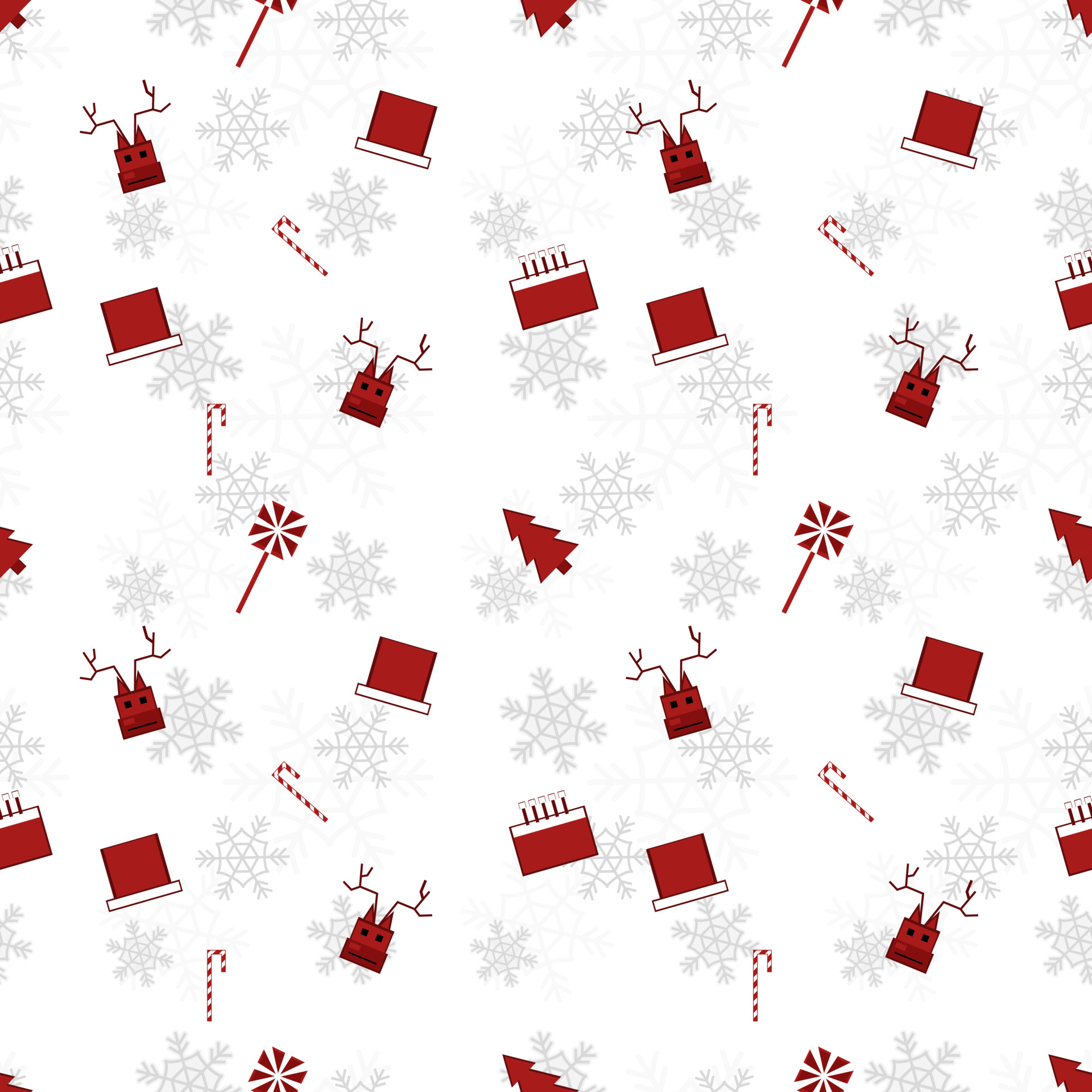 red Christmas object silhouette vector repeat pattern created on white ...