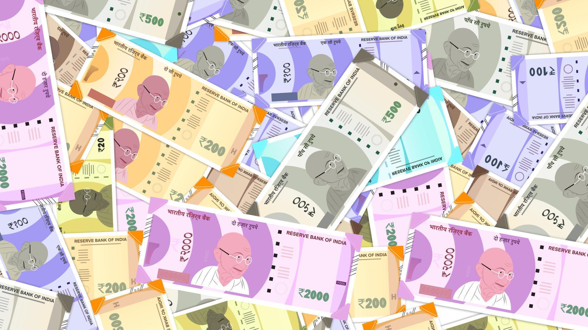 Indian 10, 20 , 50, 100, 200, 500, 2000, rupees currency banknote with white background vector ...