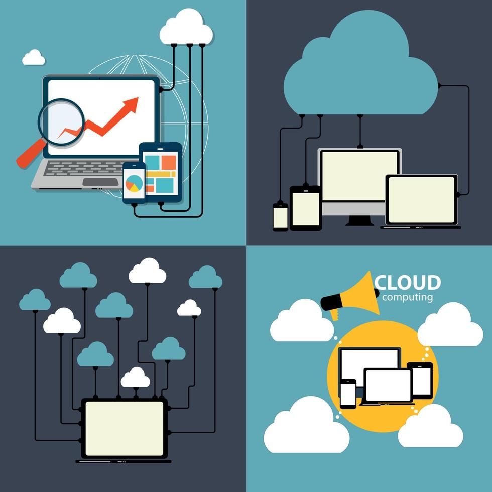 Cloud Computing Concept on Different Electronic Devices. Vector 4708821 ...