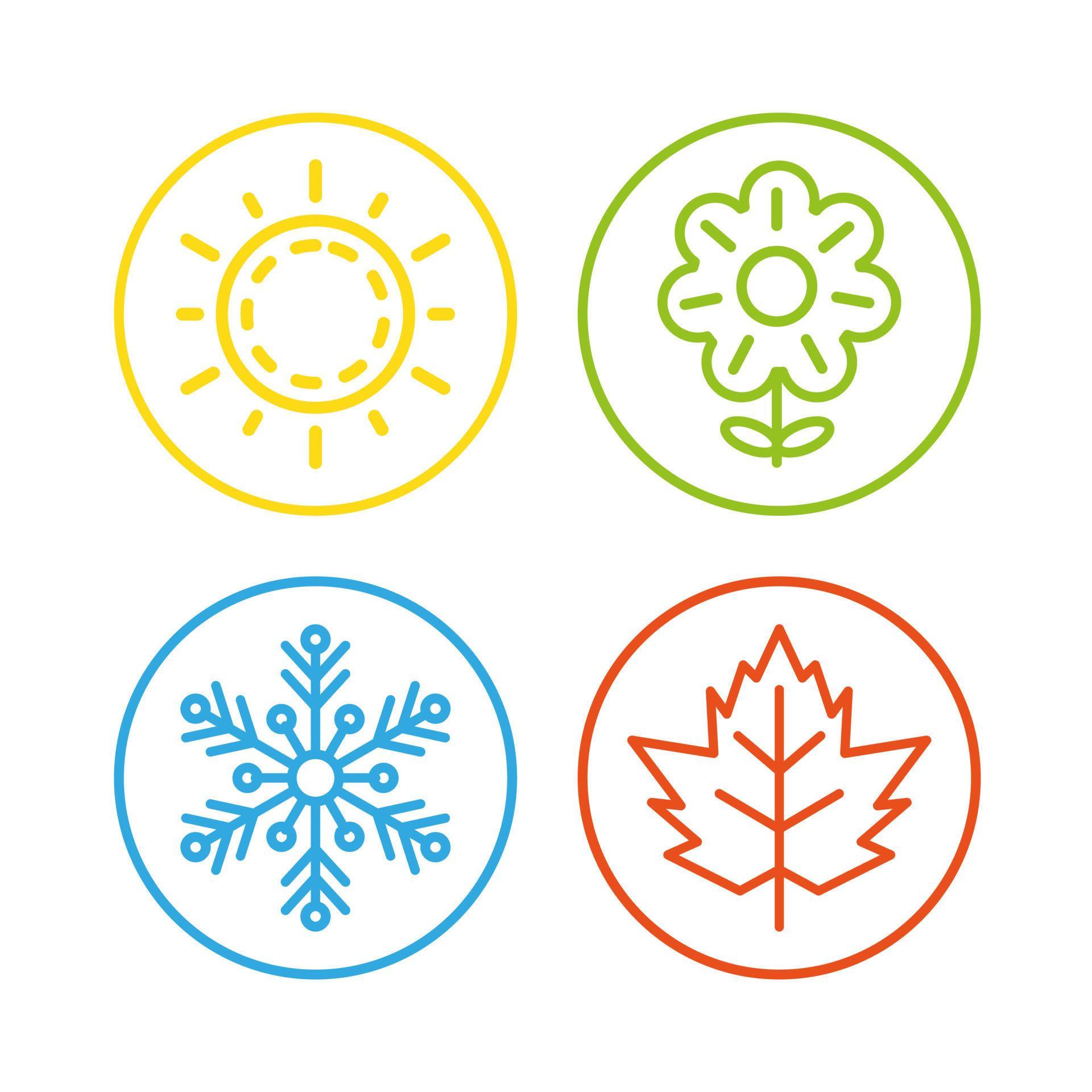 Set Collection of Four Seasons Icon - Summer, Spring, Winter and Autumn ...
