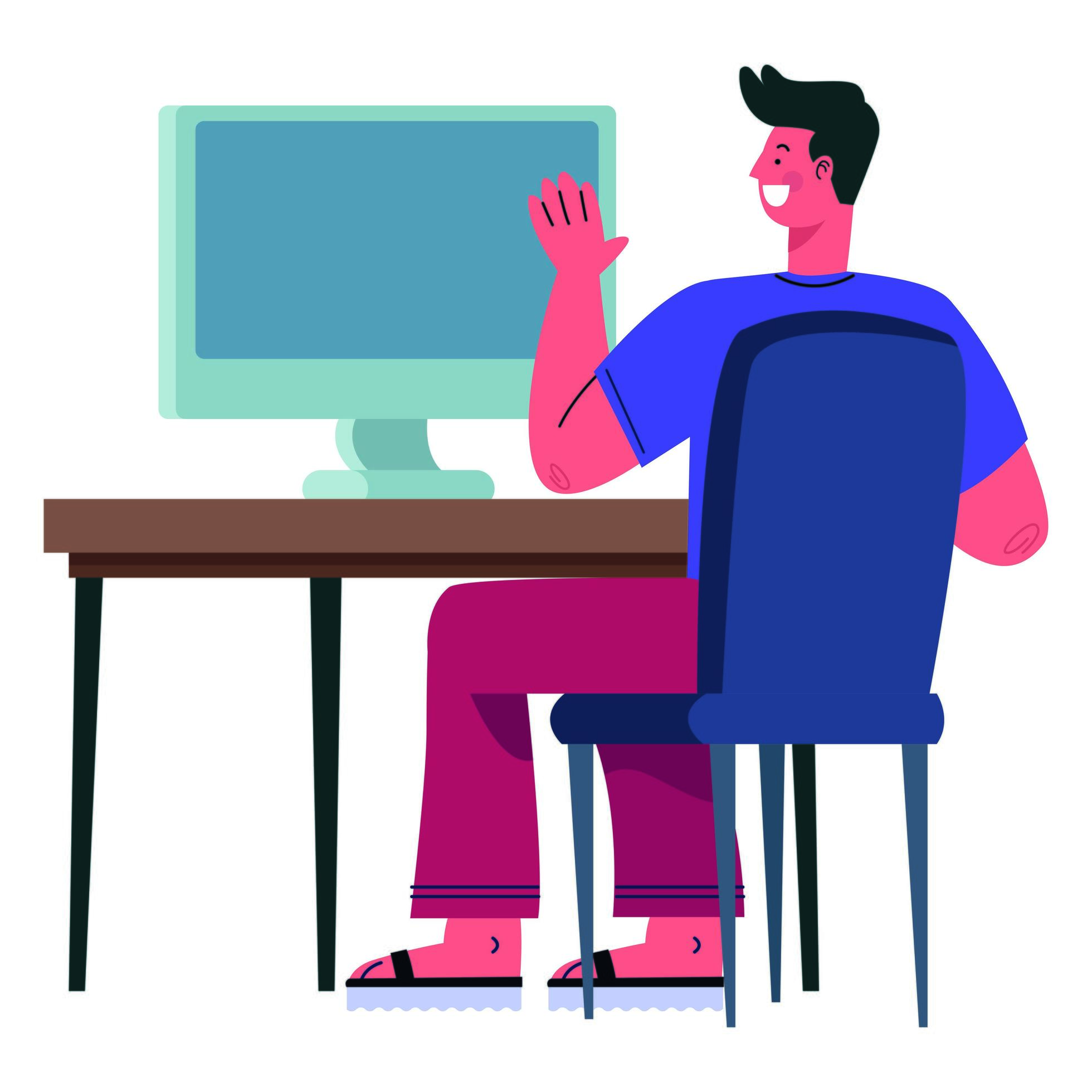 man using desktop 4713678 Vector Art at Vecteezy