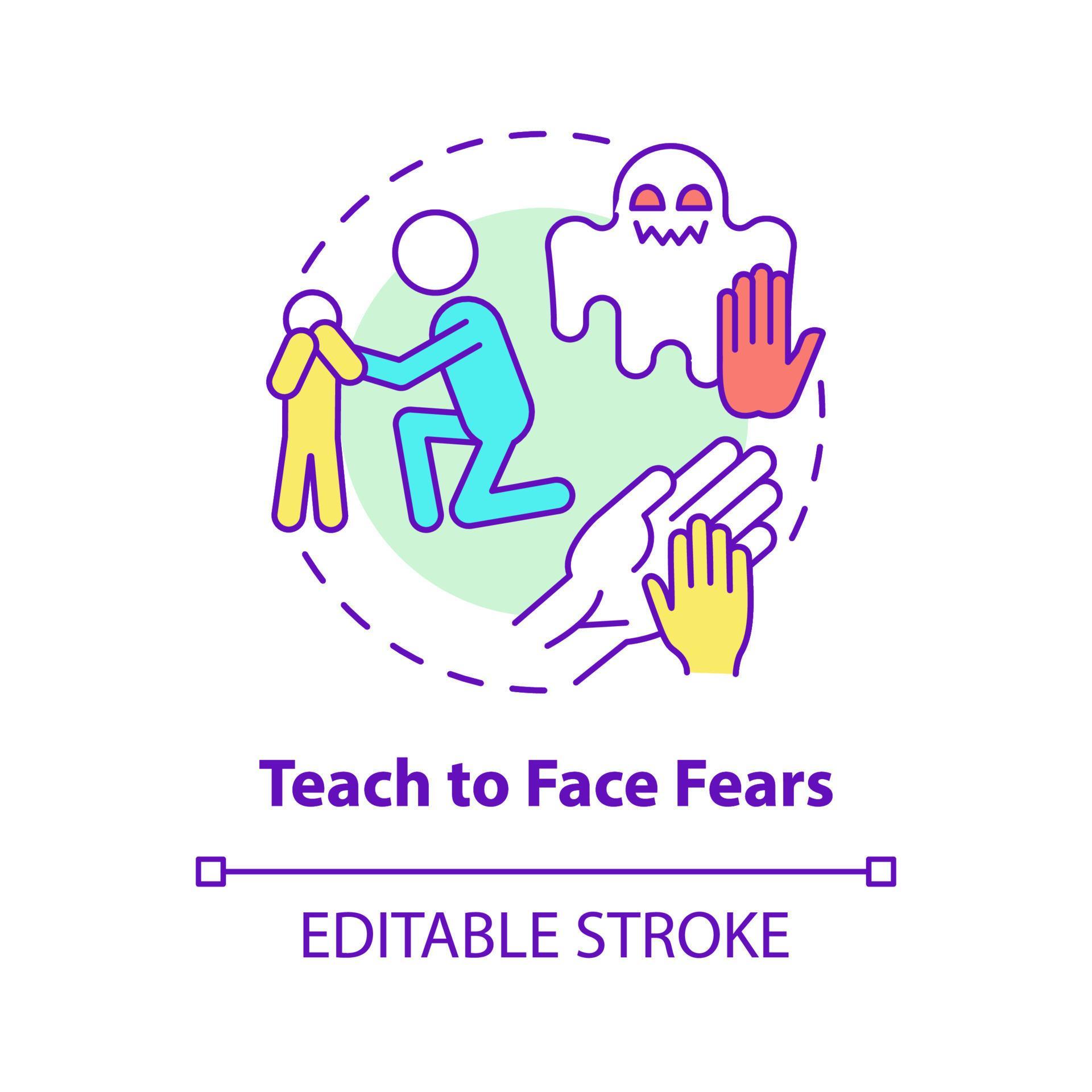 Teach to face fears concept icon. Support kid abstract idea thin line ...