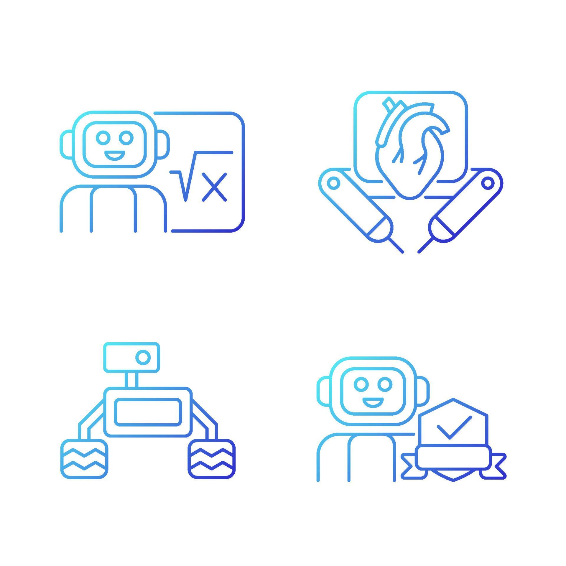 Robotics technology gradient linear vector icons set. Surgical robot ...