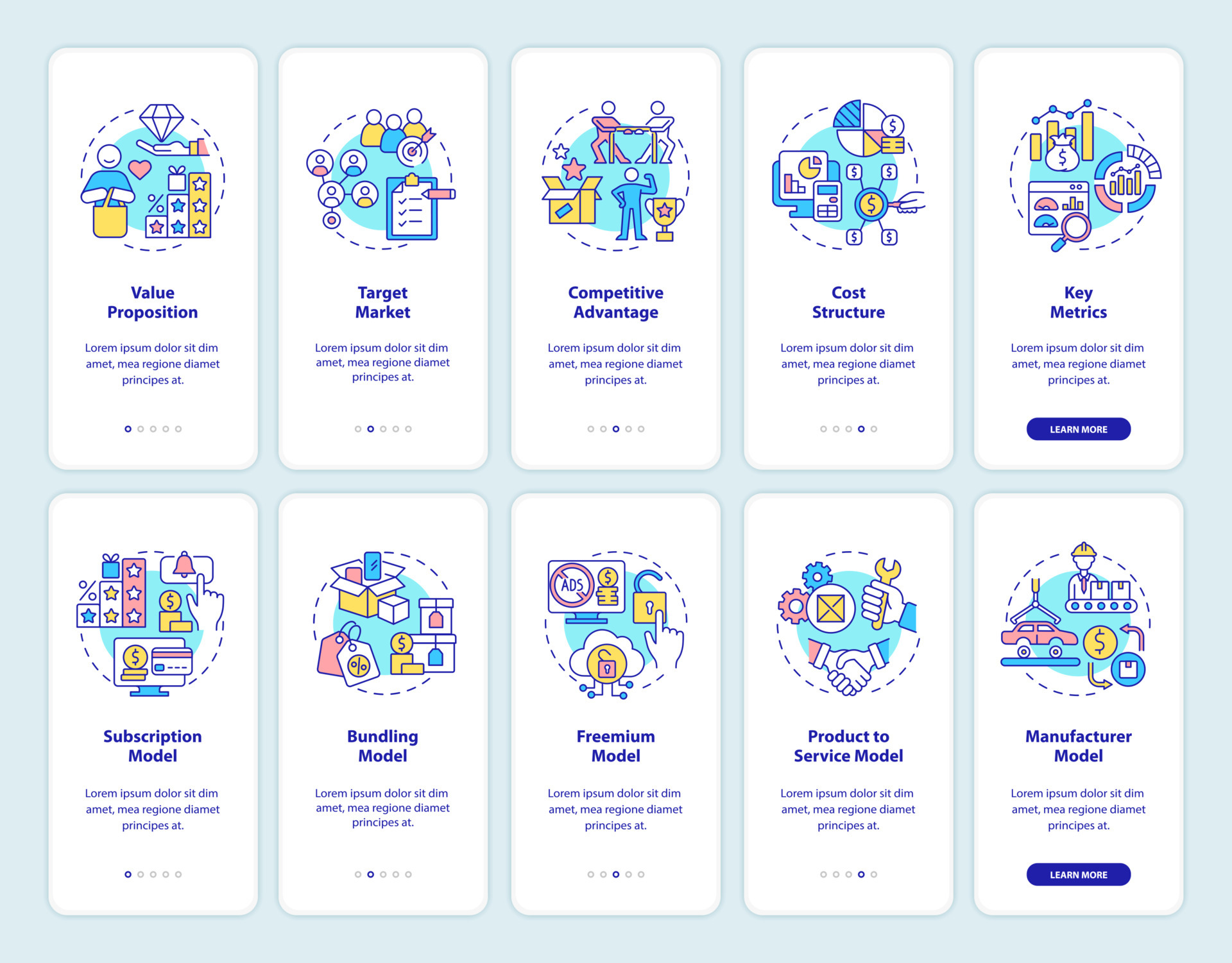 Business onboarding mobile app page screen set. Company structure ...