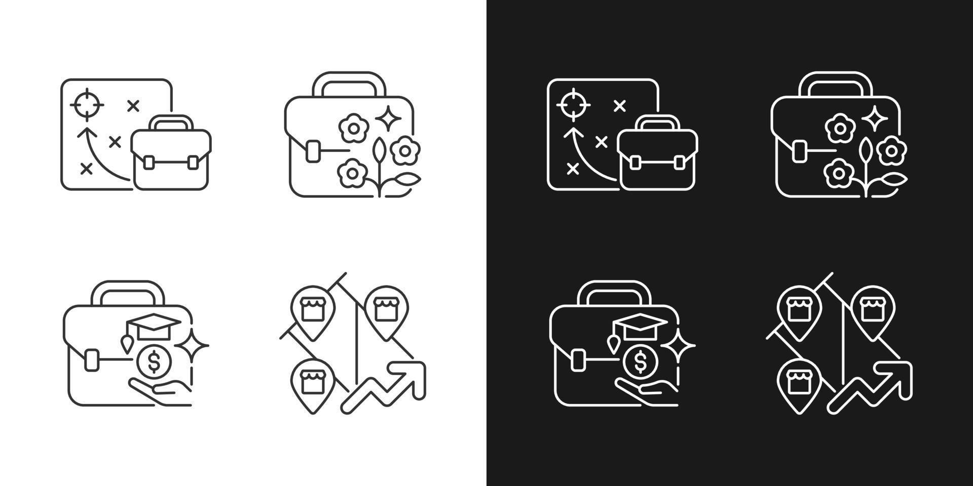Business development linear icons set for dark and light mode. Educational grant for employees ...