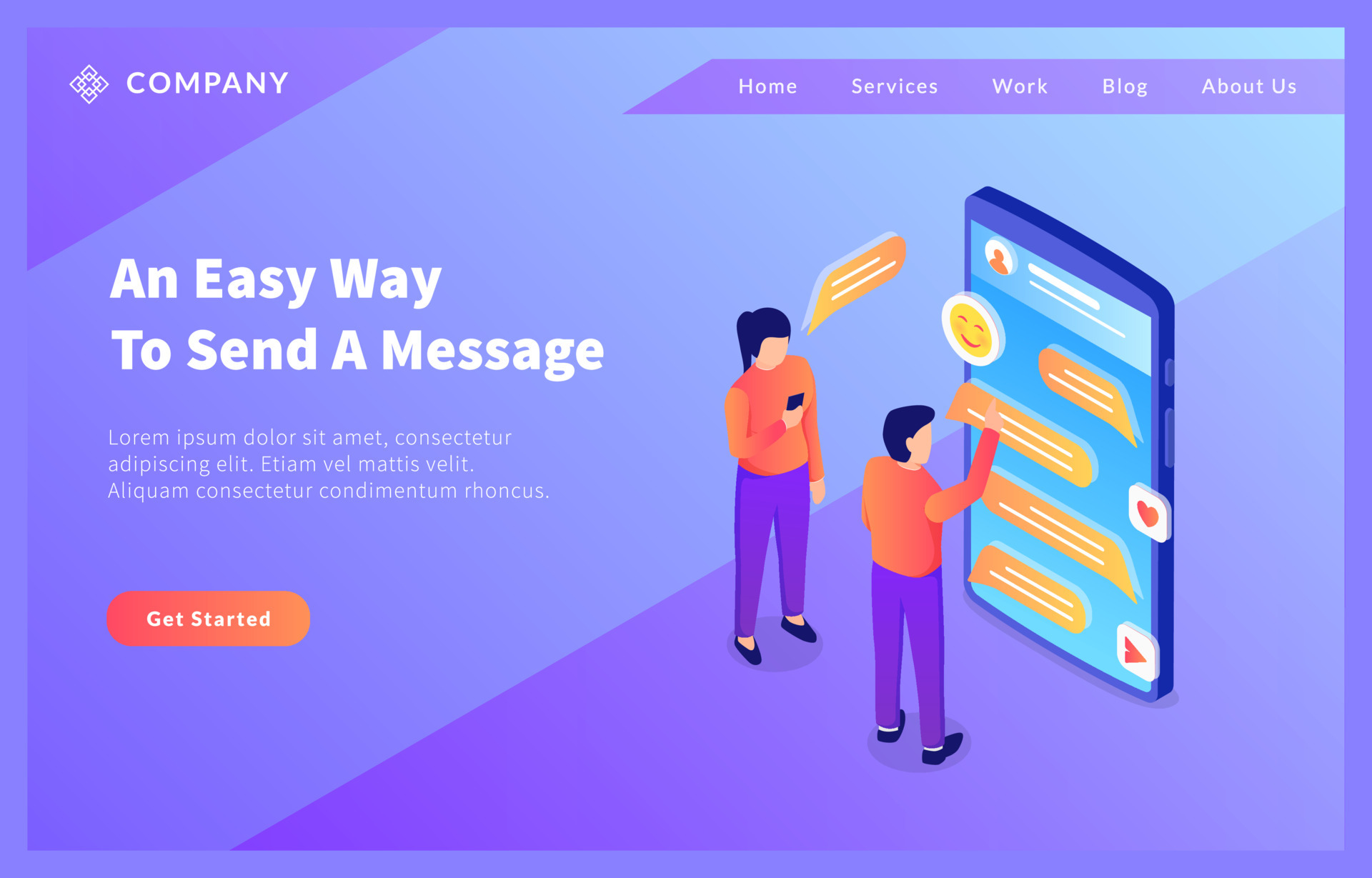 man and woman online chat or messaging for website template or modern ...