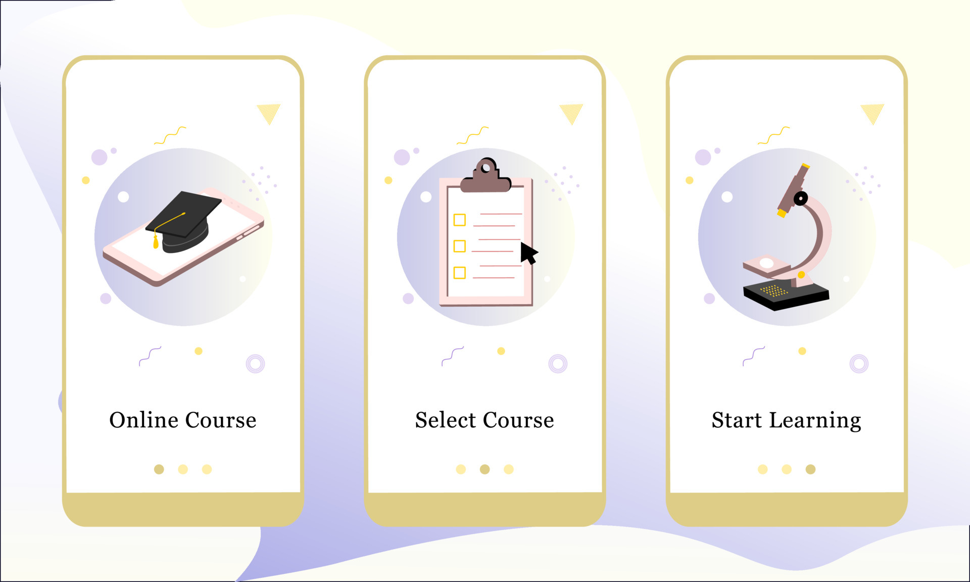 Mobile application design template set for Online Course, Select Course ...
