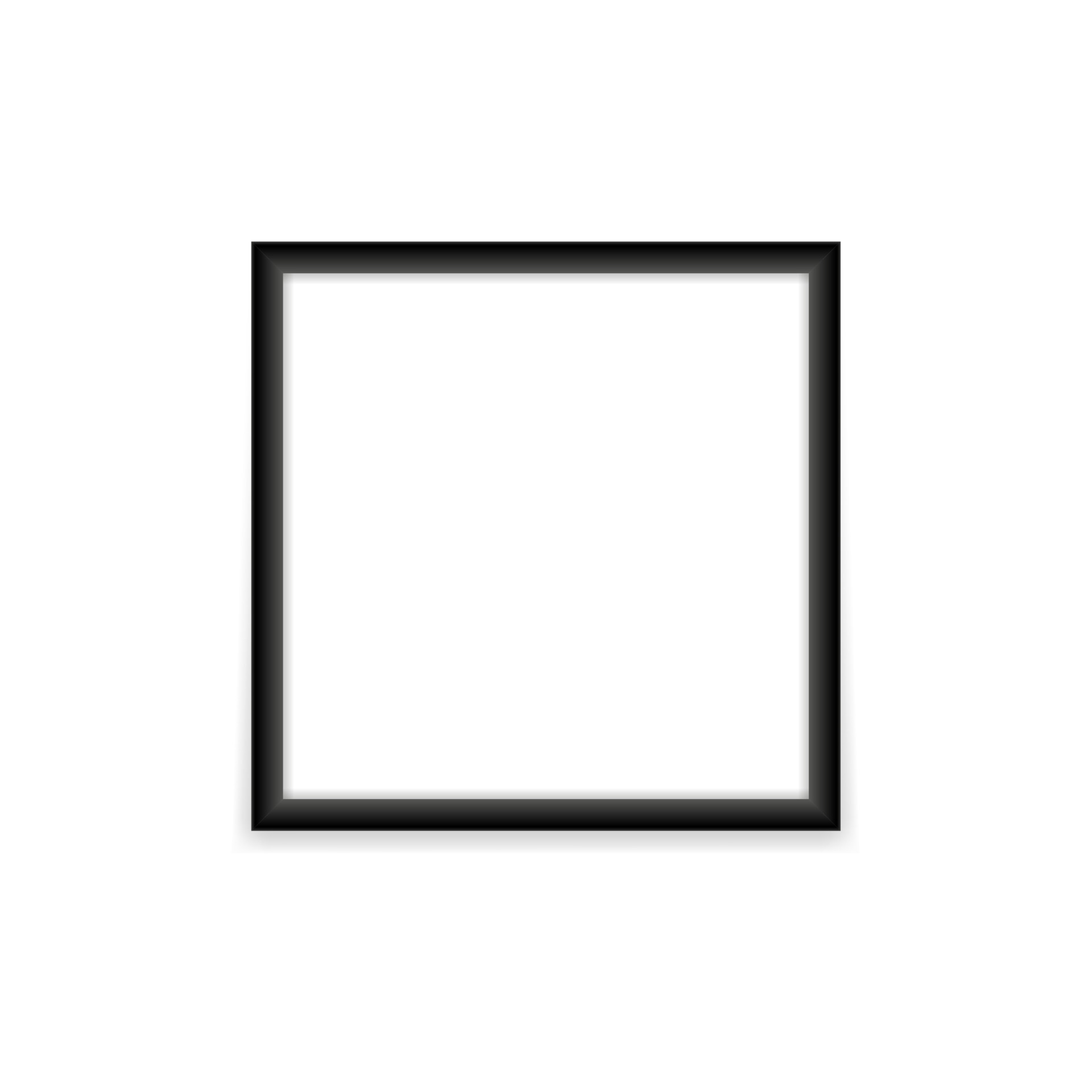 Realistic square black photo frame mockup. Rectangular vertical banner with empty gray center ...