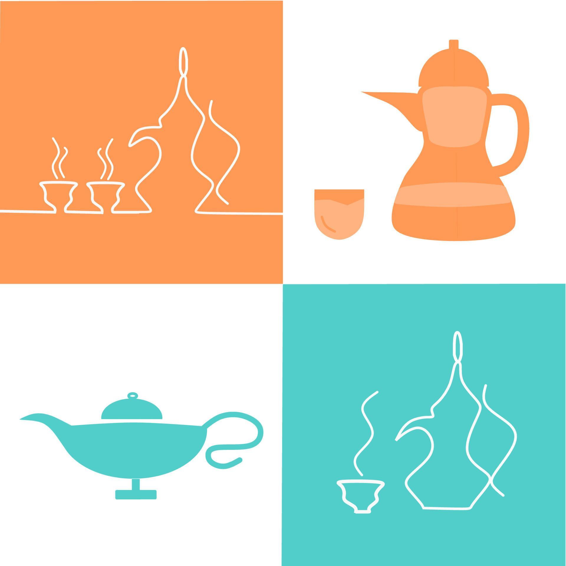Ramadan Iftar party food design elements.Traditional teapot with cups ...
