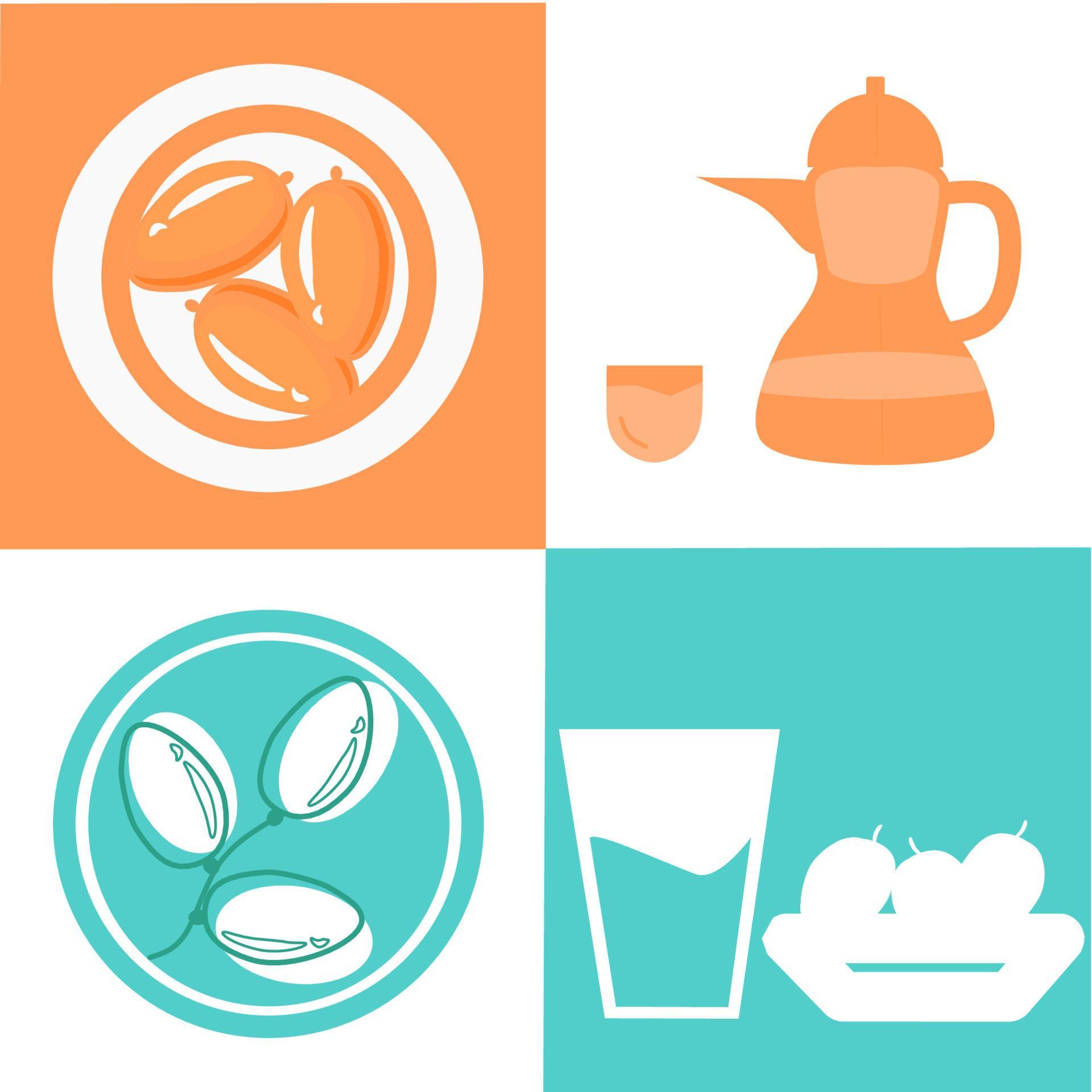 Ramadan Iftar party food design elements. bowl of dates Arabic dishes ...