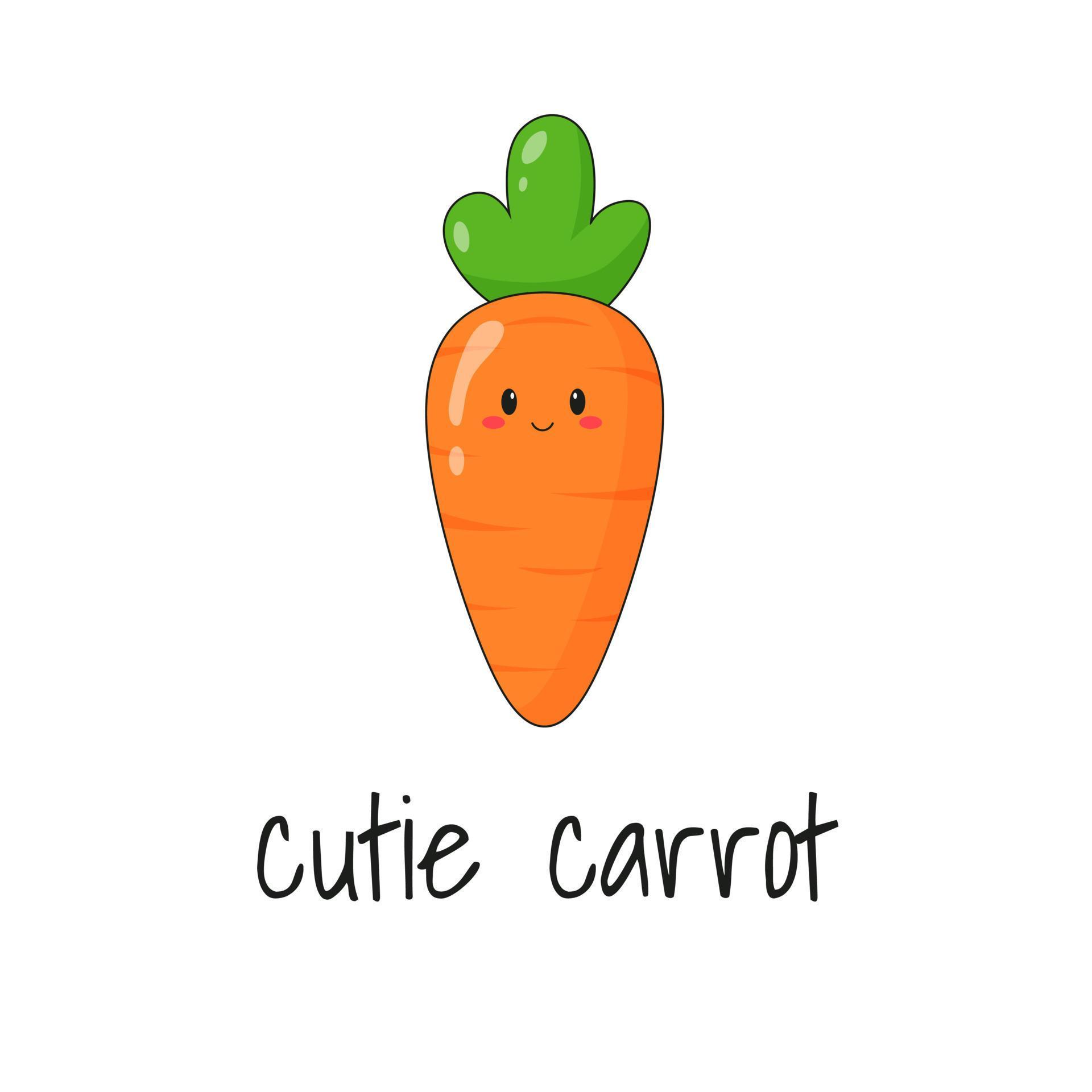 Print With Cute Carrot Characters With Text Kawaii Vegetable Isolated
