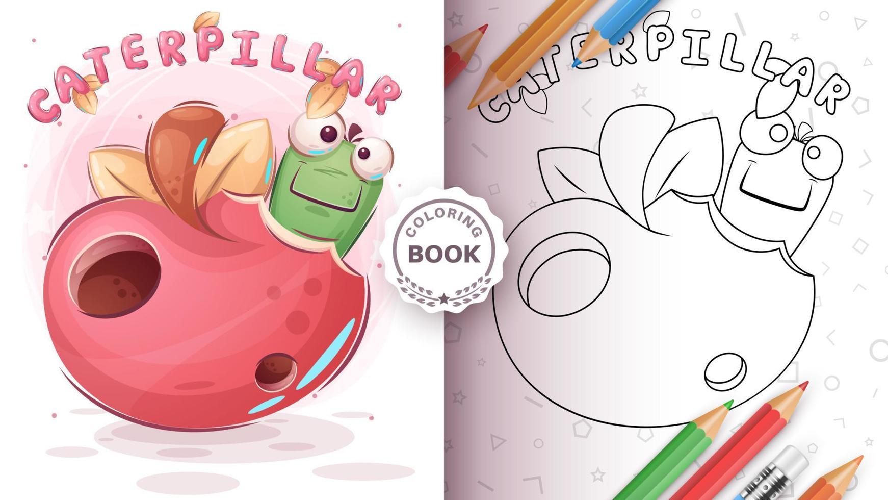 Caterpillar in apple - coloring page 4752543 Vector Art at Vecteezy