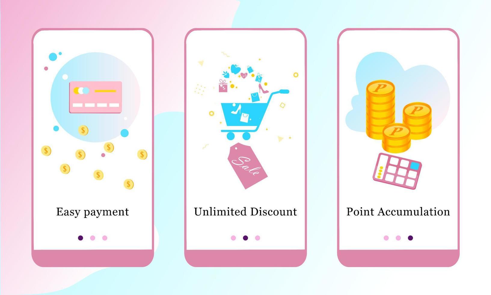 Shopping Sale Store Mobile App Page Onboard Screen Set Application Design Set For Easy Payment