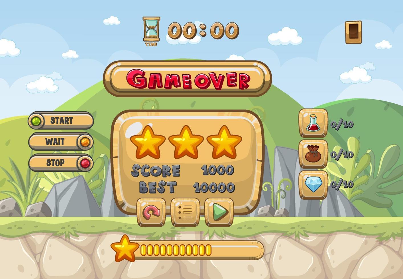 Game user interface with game over and three stars 4758987 Vector Art ...