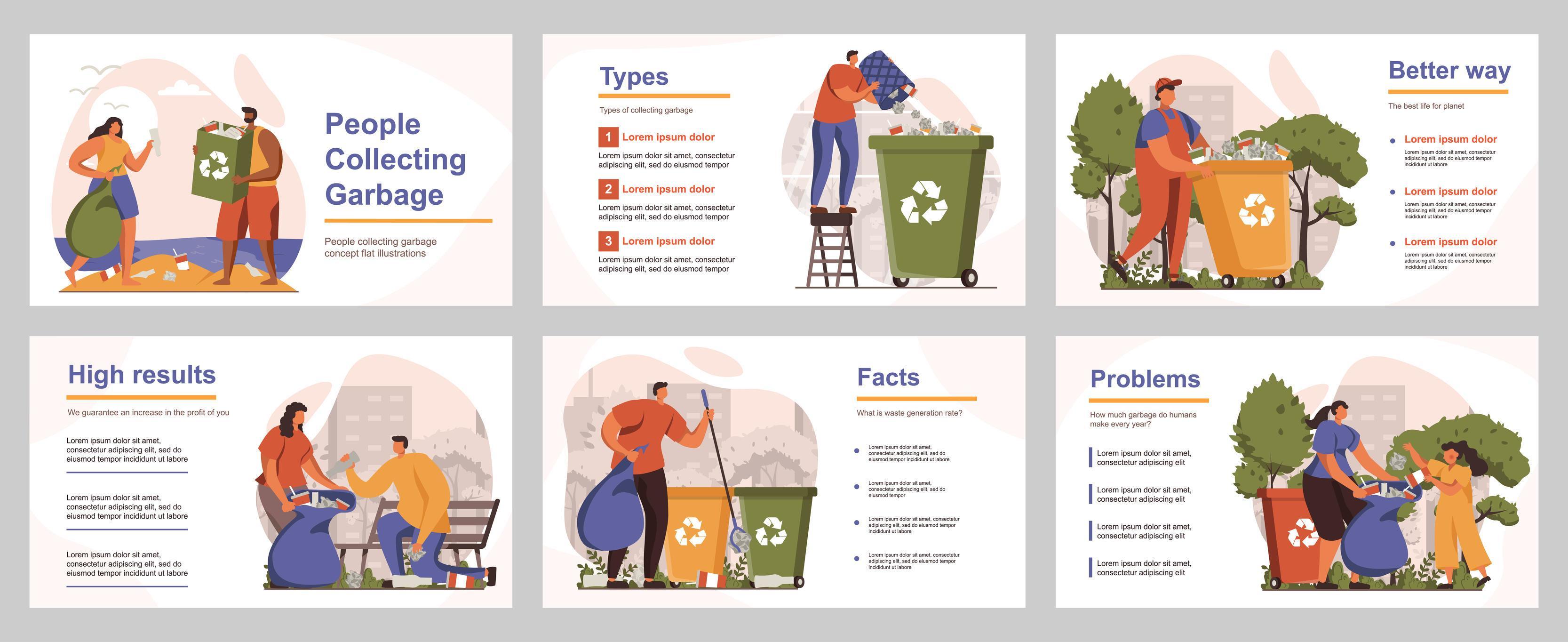 People collecting garbage concept for presentation slide template ...