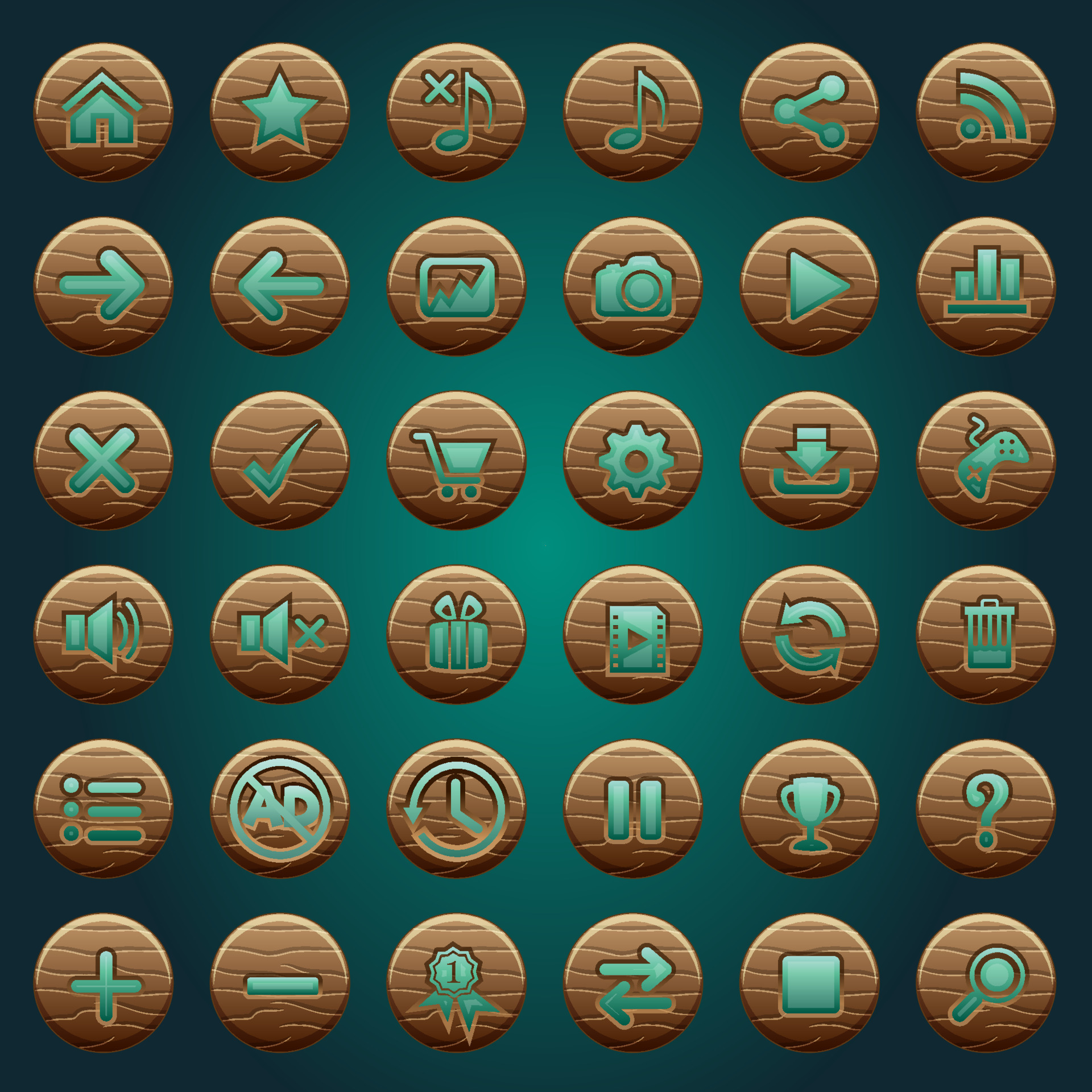 GUI buttons wood icons set for game interfaces green. 4777241 Vector ...