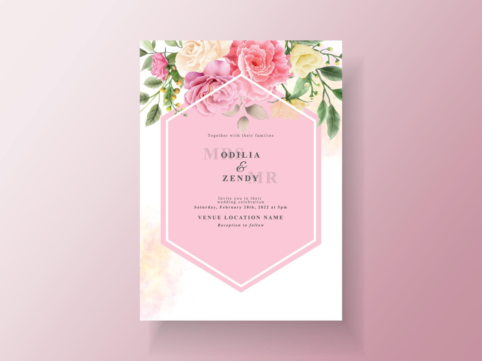 Beautiful pink and yellow flowers wedding invitation card 4777500 ...