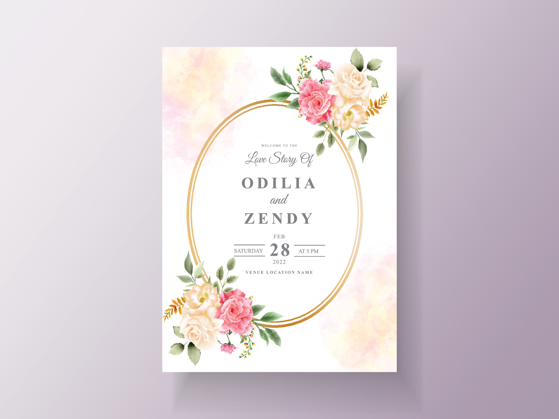 Beautiful pink and yellow flowers wedding invitation card 4777513 ...