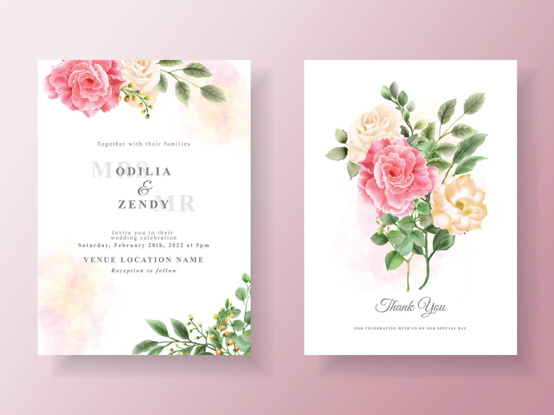 Beautiful pink and yellow flowers wedding invitation card 4777515 ...