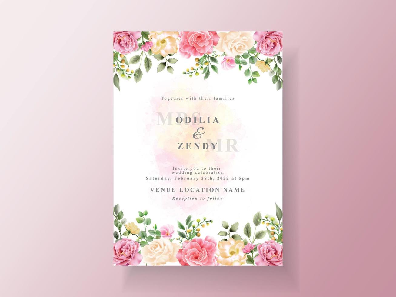 Beautiful pink and yellow flowers wedding invitation card 4777516 ...