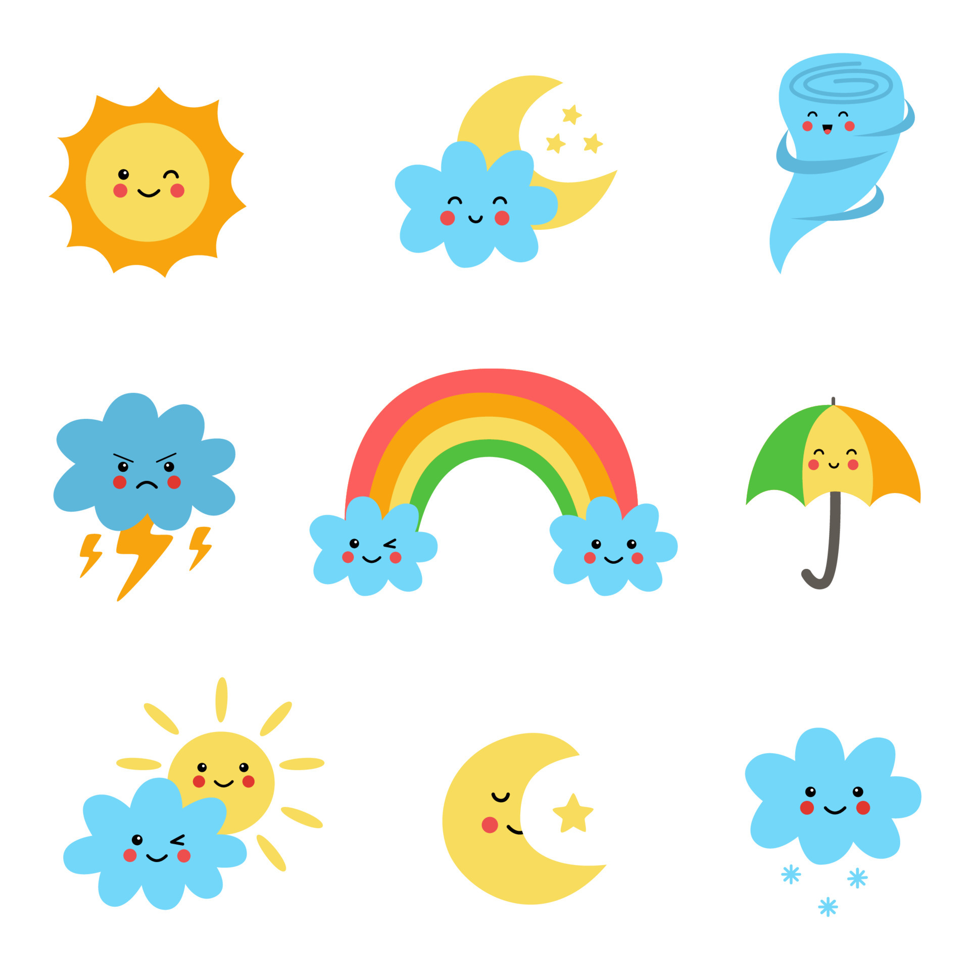 Set of cute kawaii weather icons on white background. 4785737 Vector ...