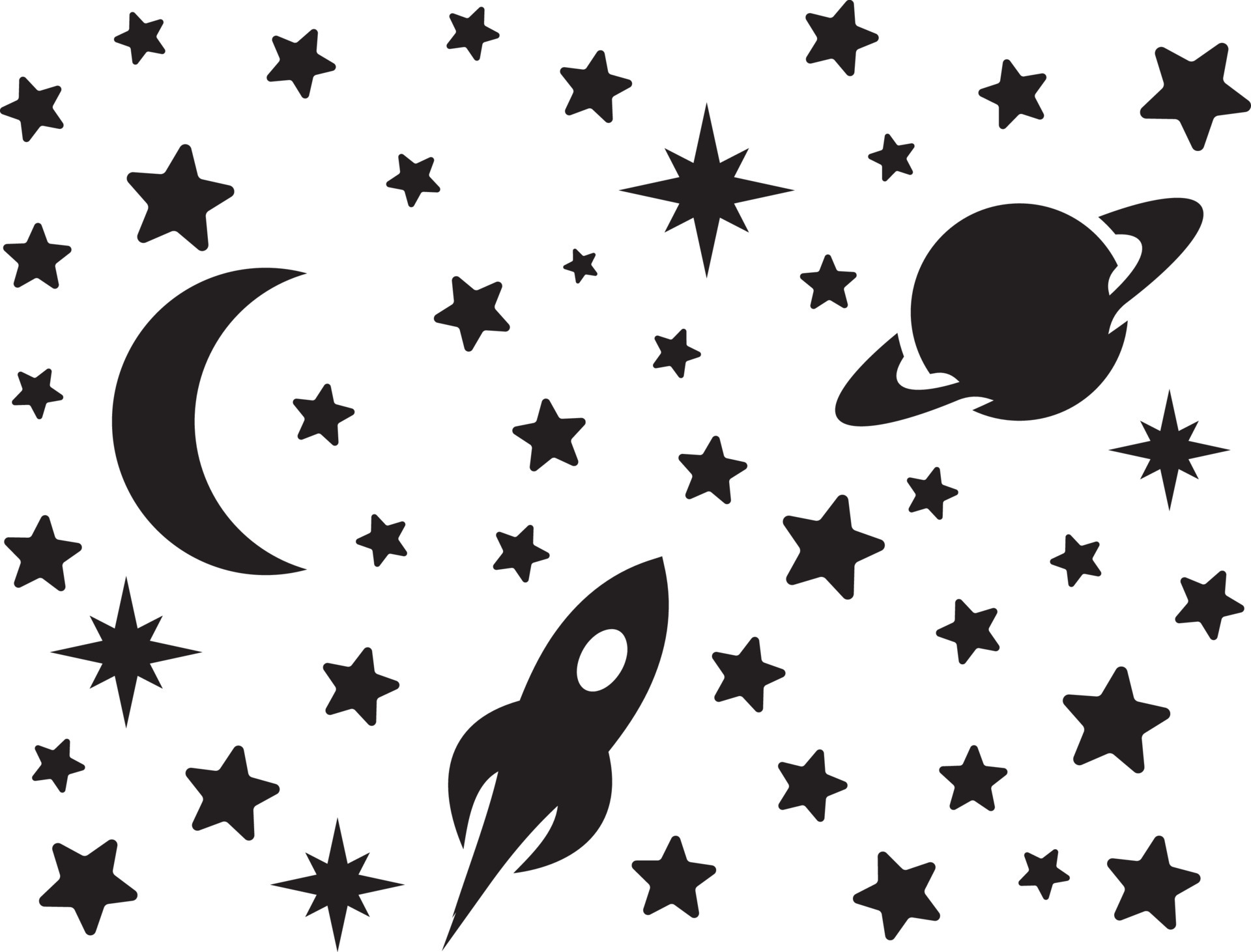 Stars Moon Planets And Rocket Silhouette 4791297 Vector Art At Vecteezy