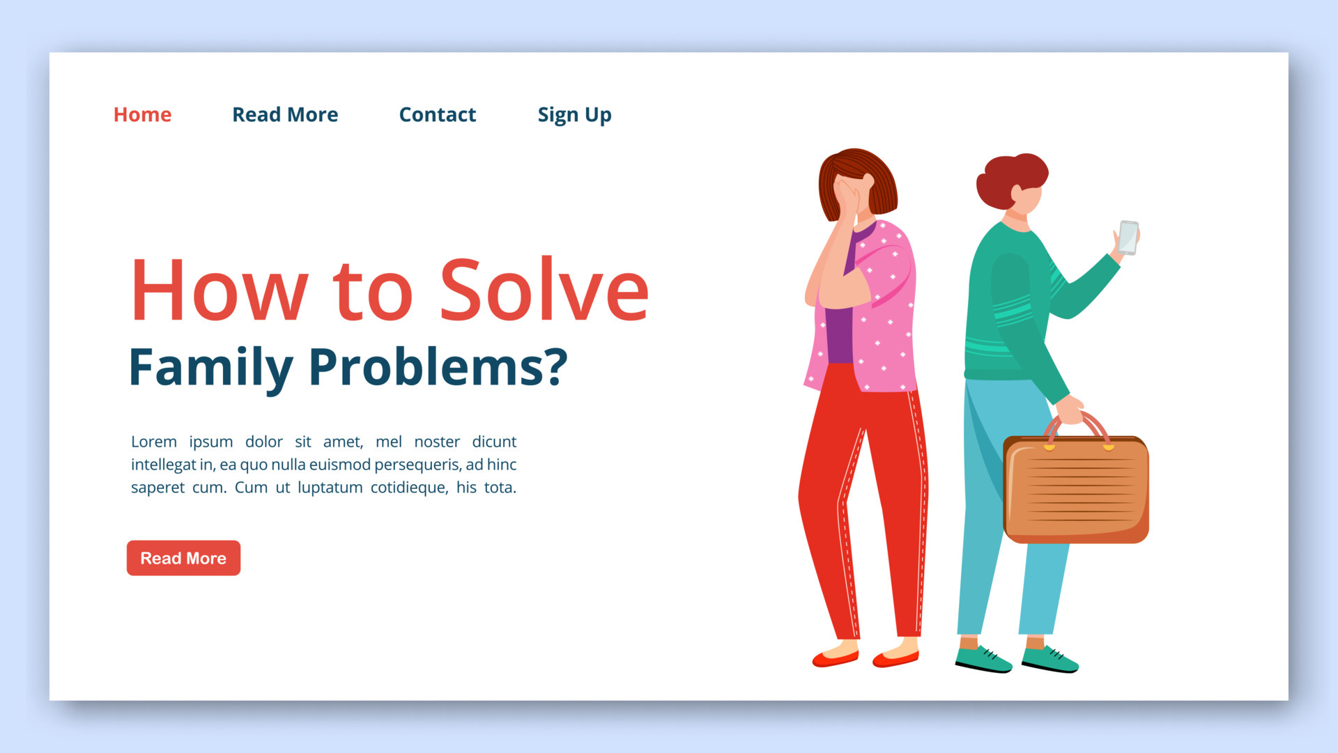How to solve family problems landing page vector template. Relationship management website ...