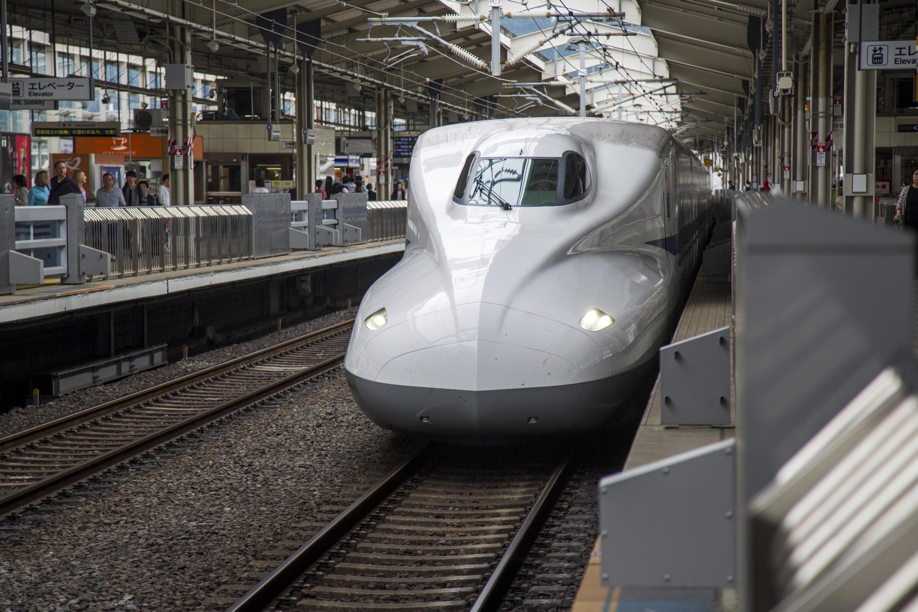 KYOTO, JAPAN, 2016 - Shinkansen N700 speed train at kYOTO station in Japan. N700 series trains ...