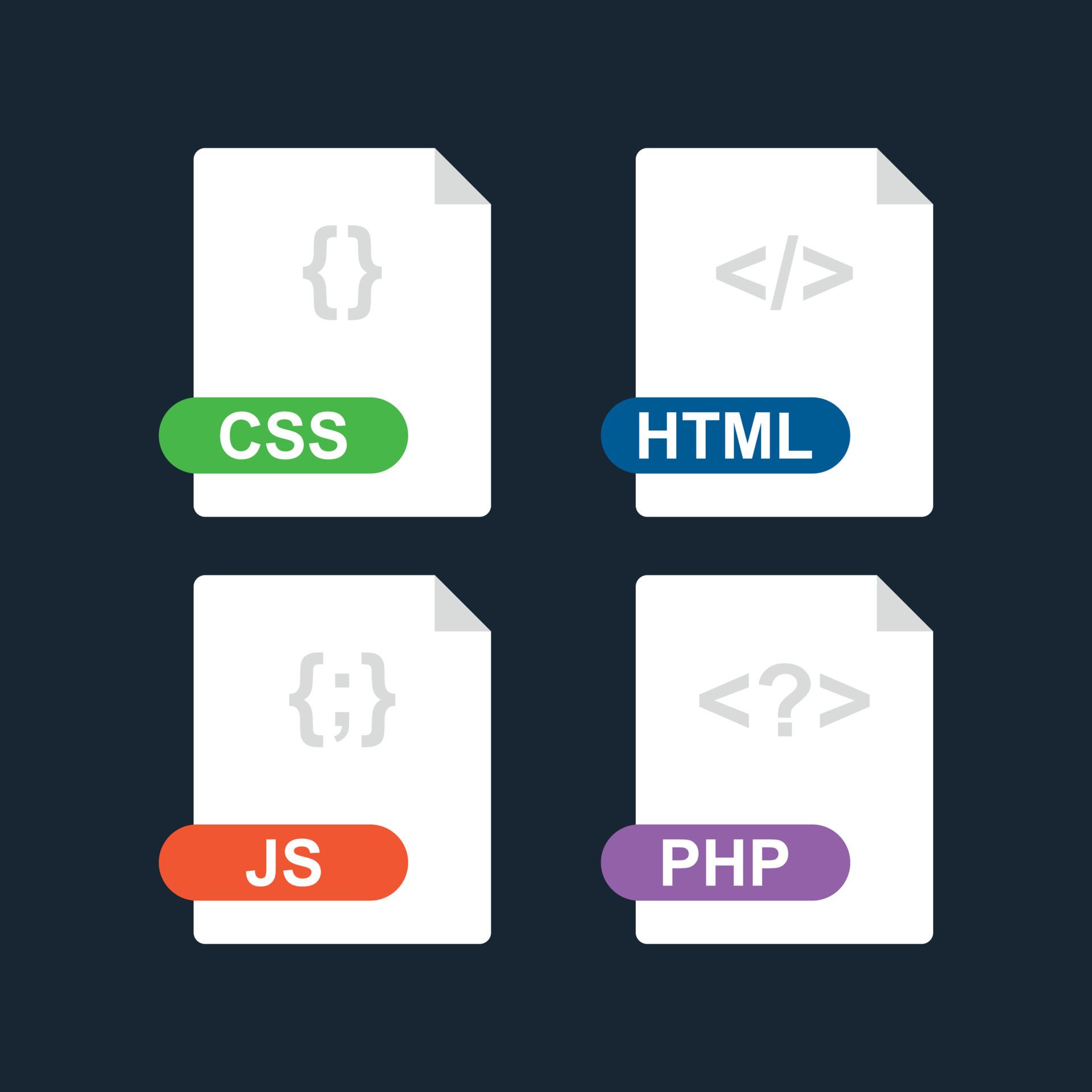 Css, html, js, php. Collection of web development file format flat icon ... Css, html, js, php. Collection of web development file format flat icon ...