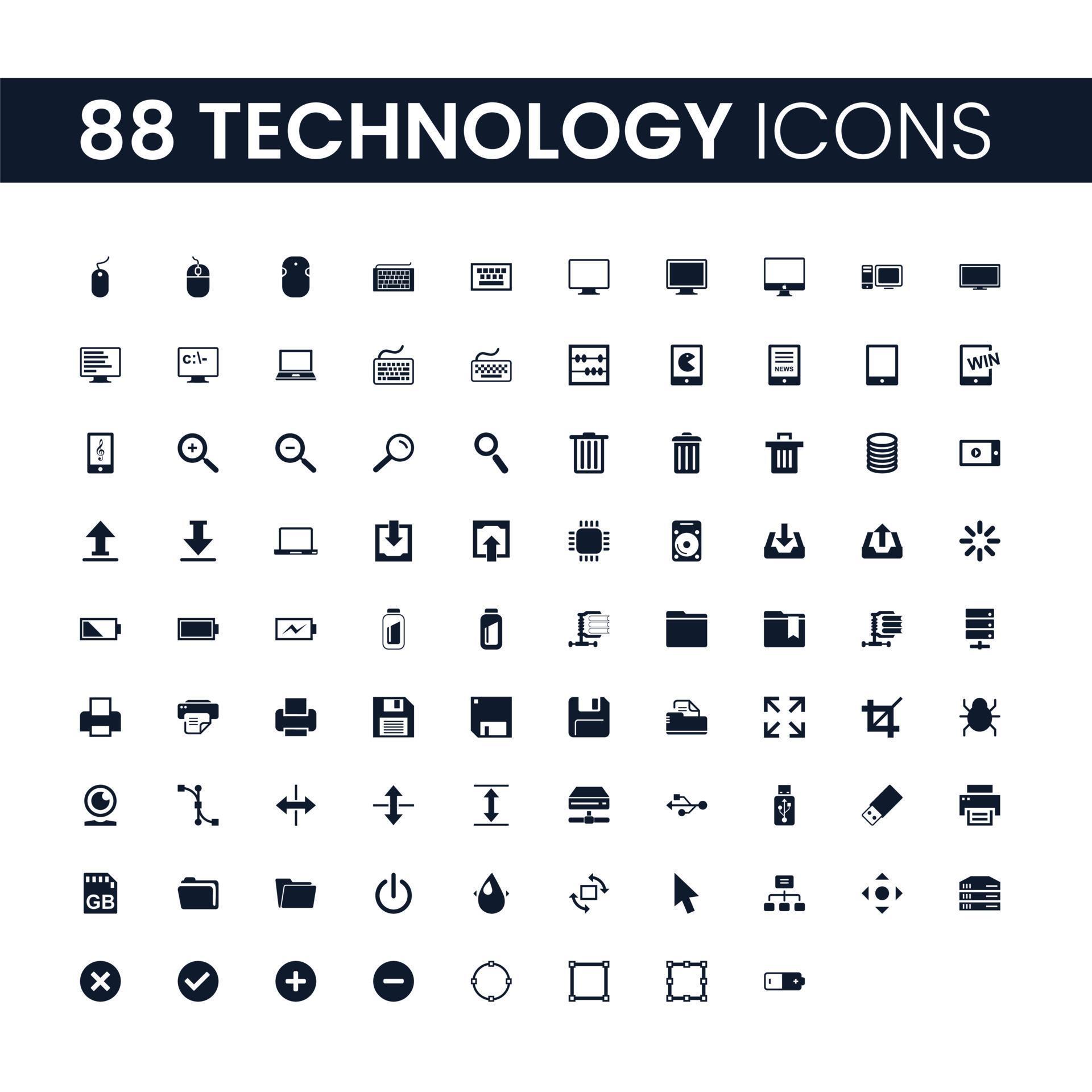 88 Technology Icons Set. Technology Icons Pack. Collection of Icons ...