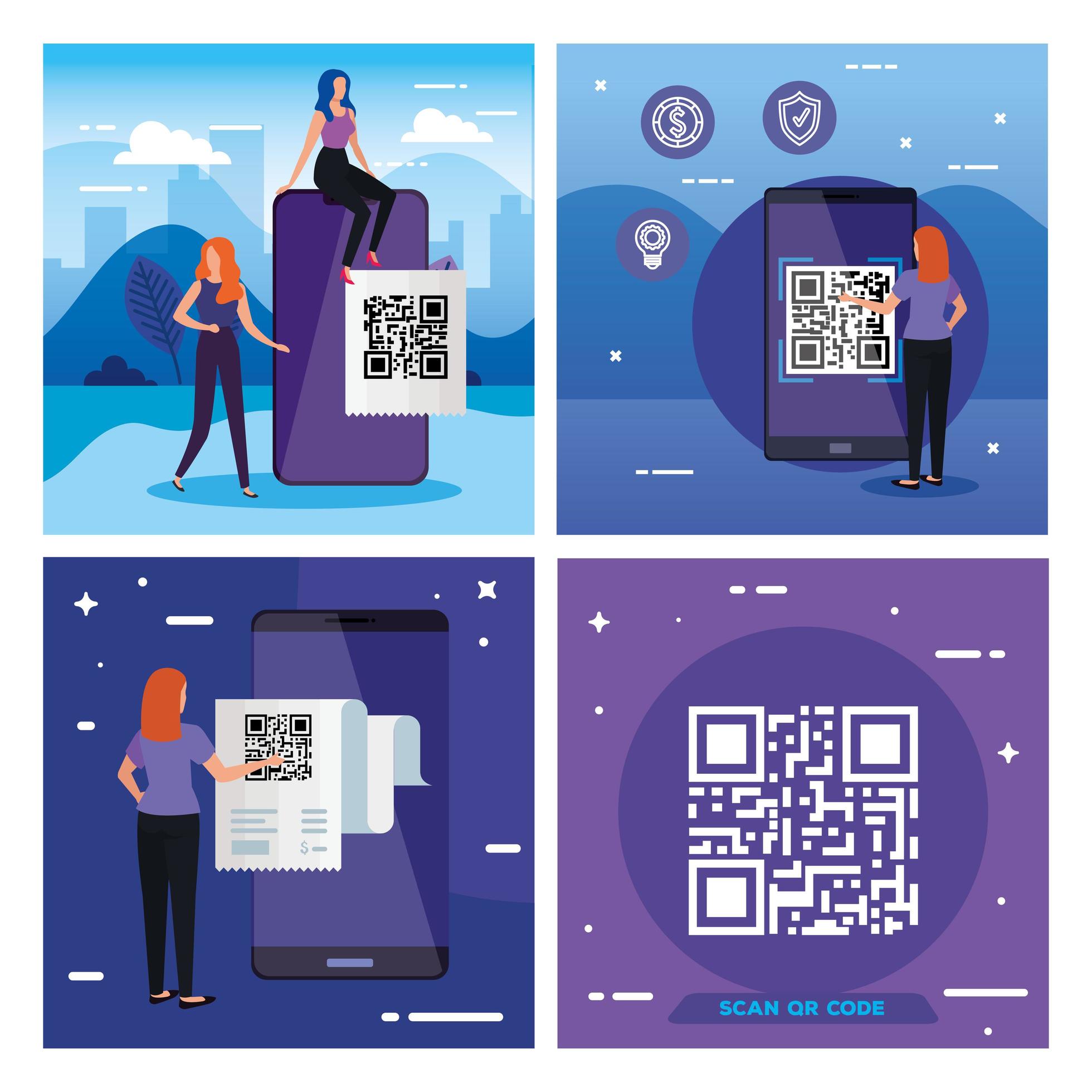 set poster of scan code qr with icons 4830281 Vector Art at Vecteezy