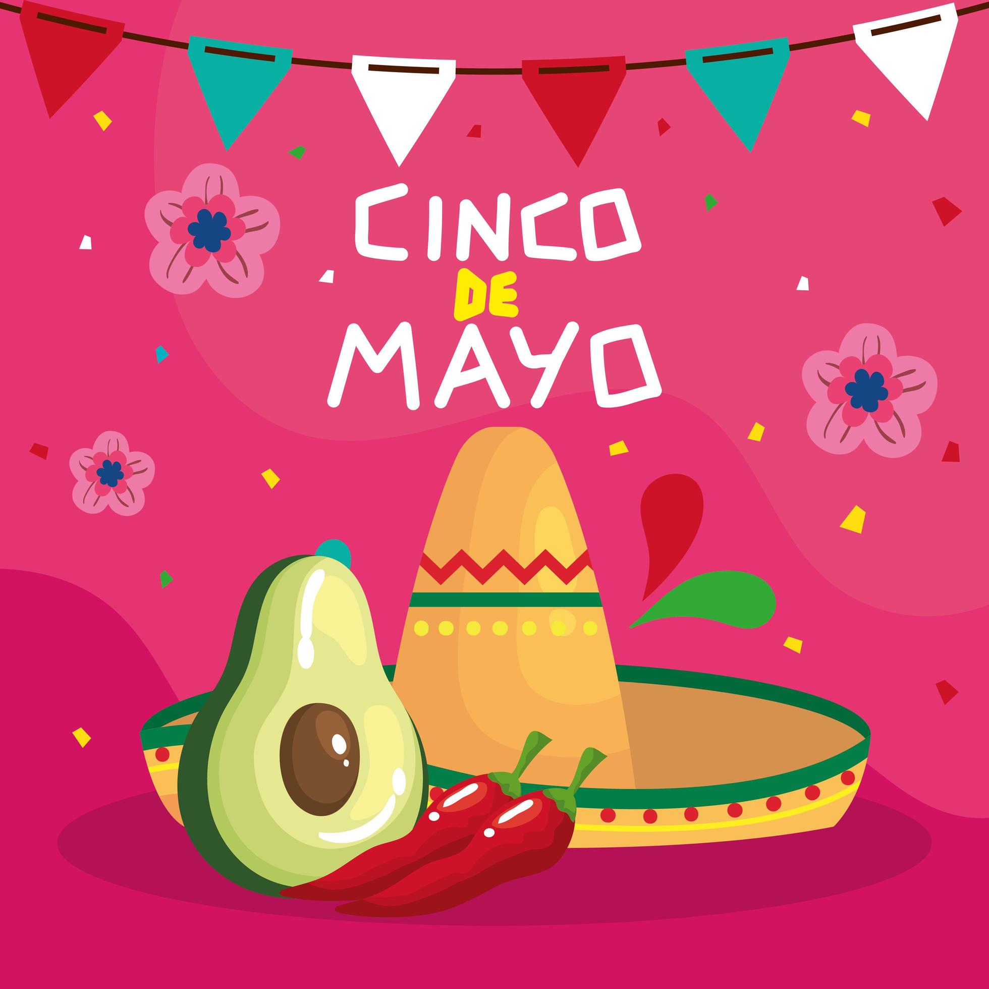Mexican avocado chillis and hat of Cinco de mayo vector design 4830594 ...