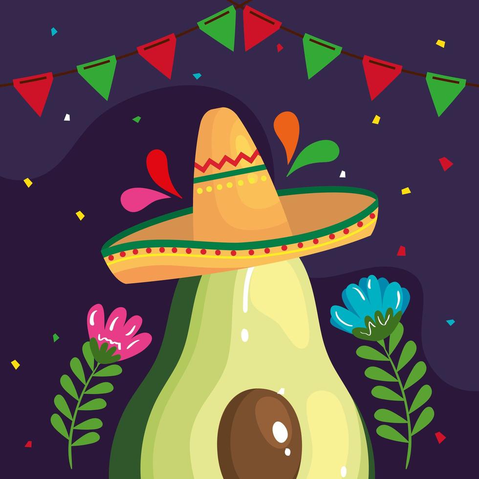 Mexican avocado with hat of Cinco de mayo vector design 4830605 Vector ...