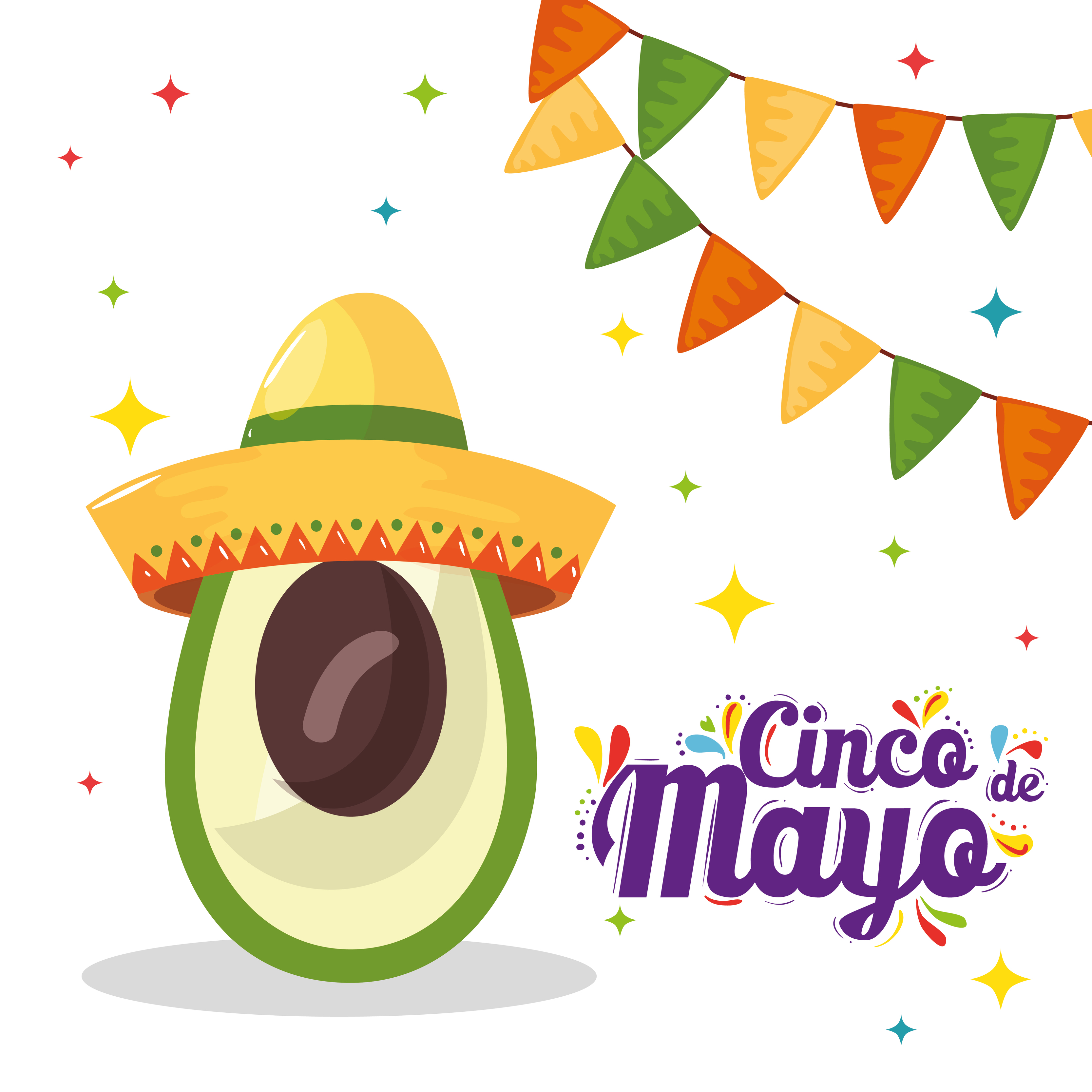 Mexican avocado with hat of Cinco de mayo vector design 4832314 Vector ...