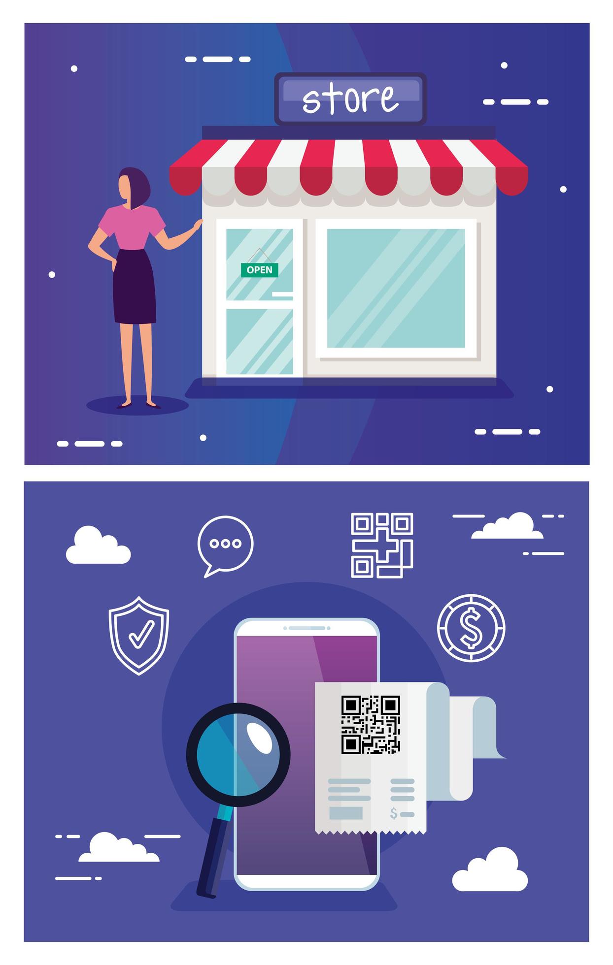 set poster of scan code qr with icons 4832636 Vector Art at Vecteezy