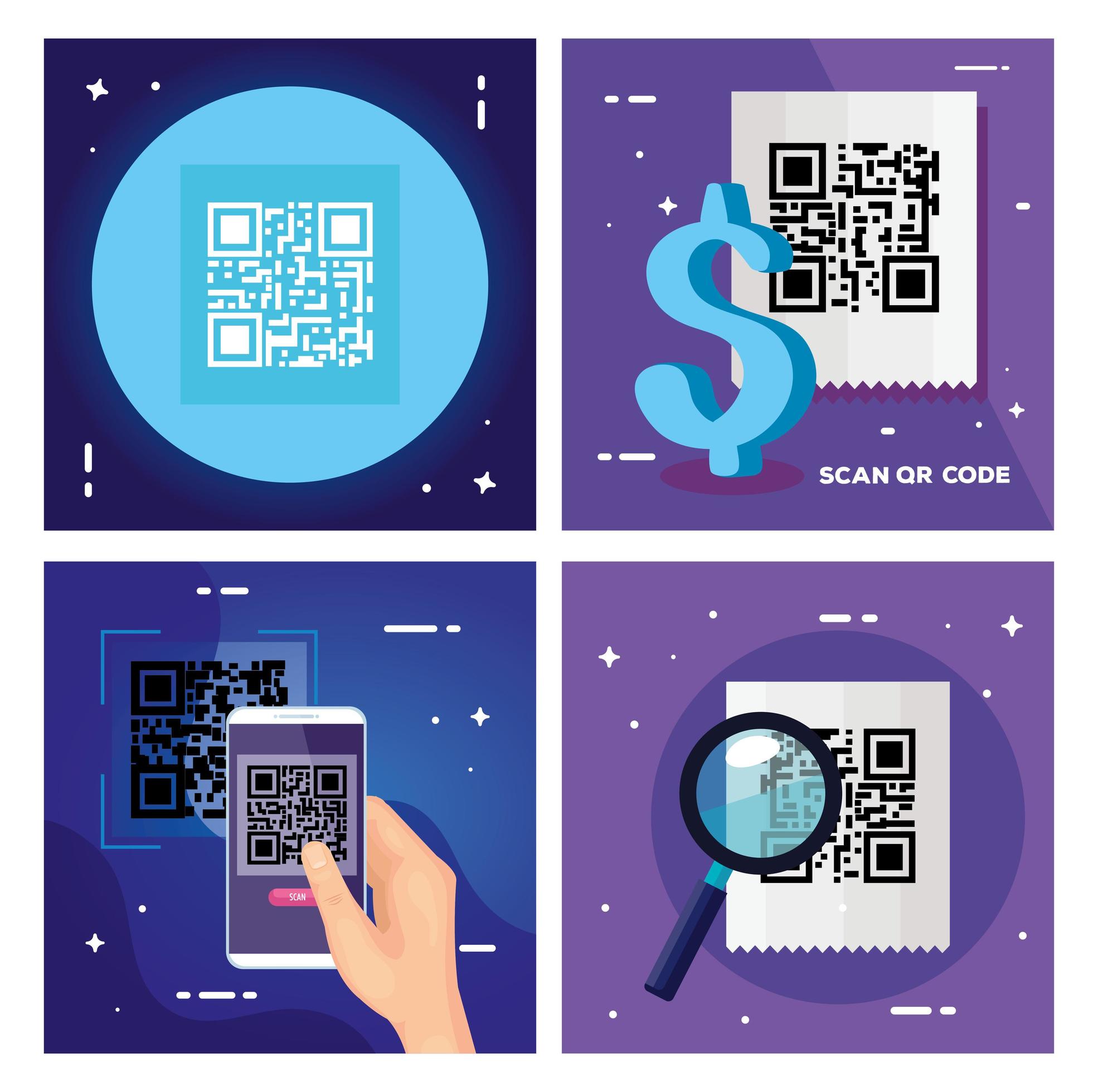 set poster of scan code qr and icons 4832758 Vector Art at Vecteezy