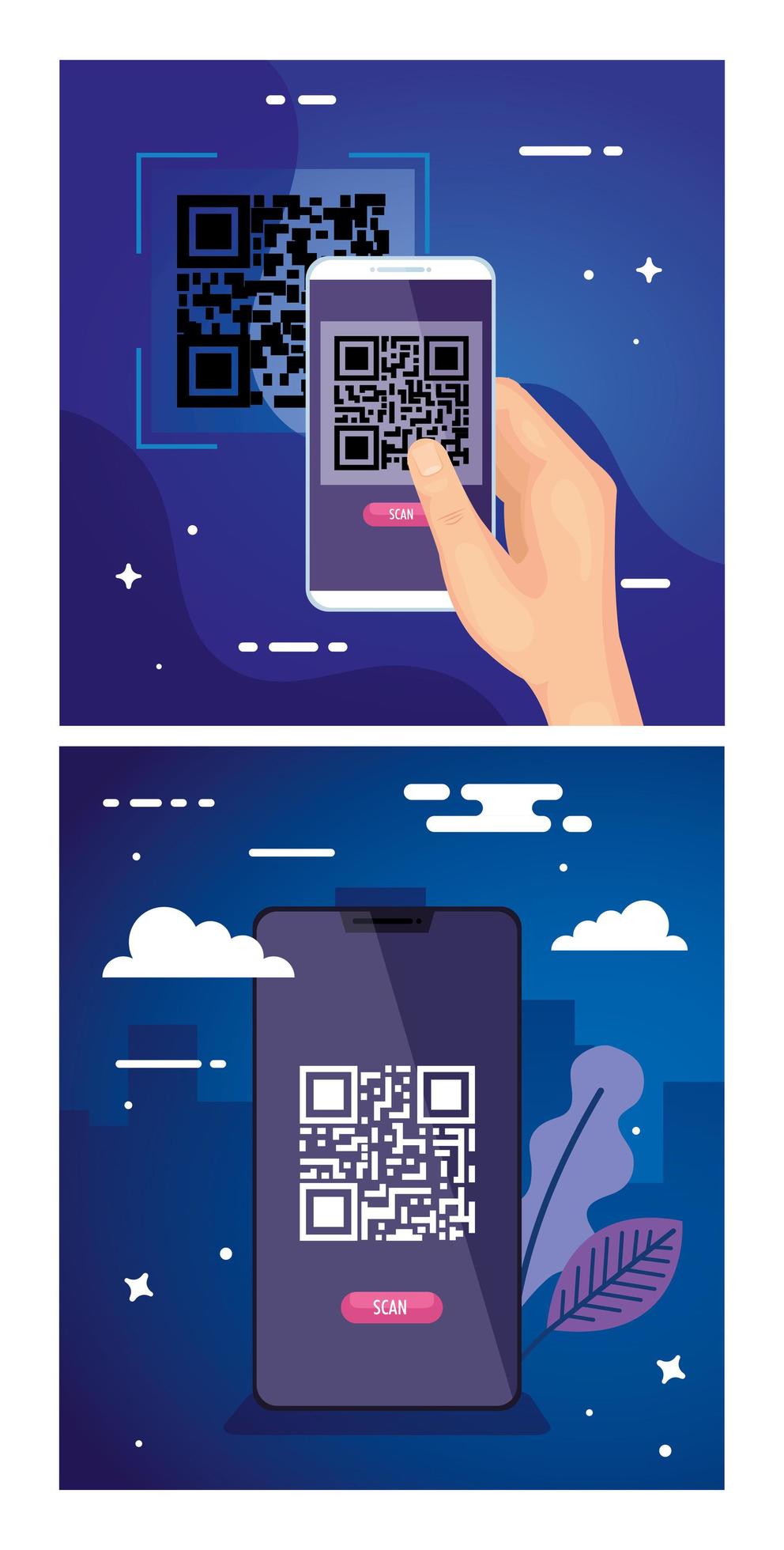 set poster of scan code qr and icons 4832894 Vector Art at Vecteezy