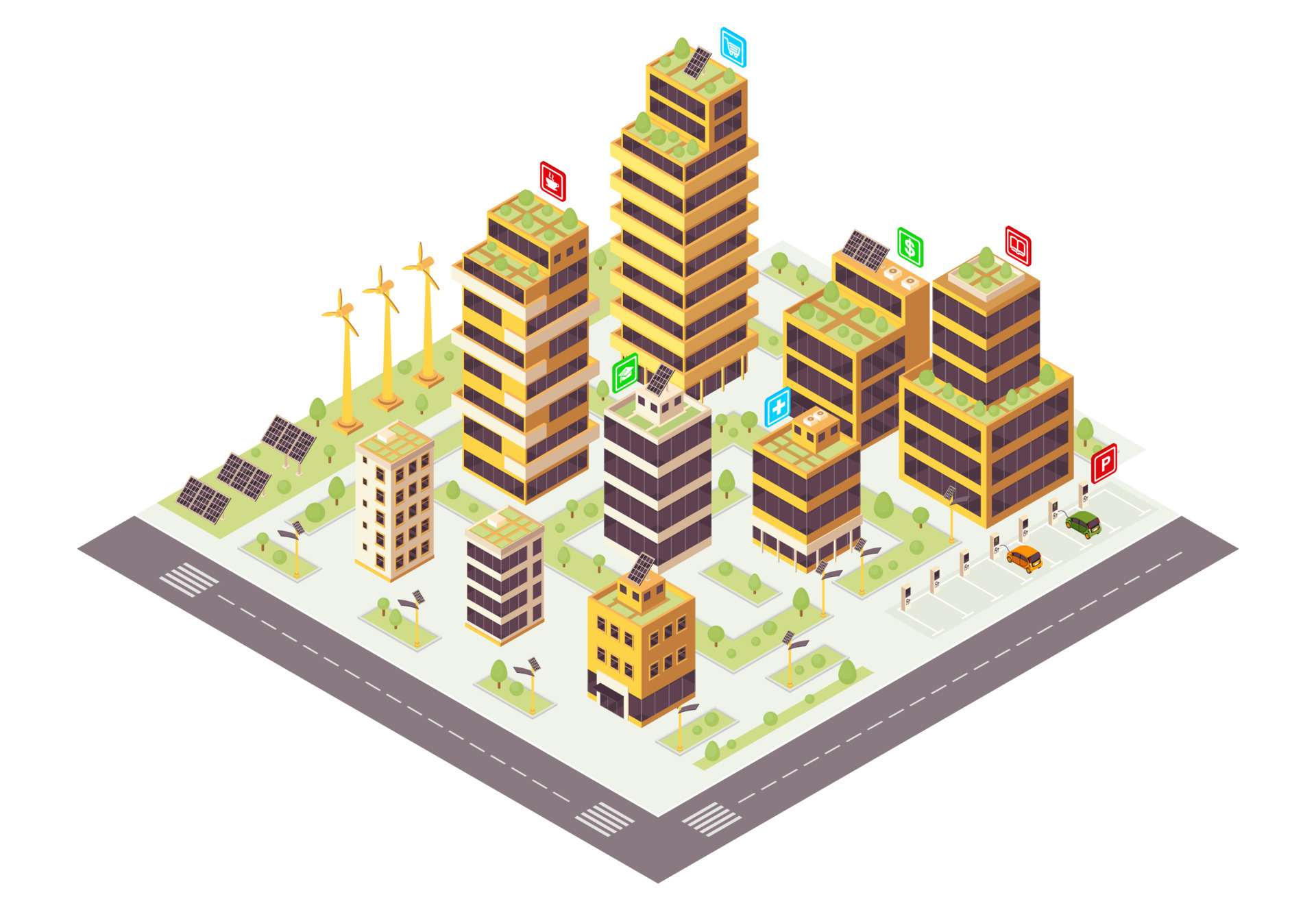 Eco city isometric color vector illustration 4834664 Vector Art at Vecteezy
