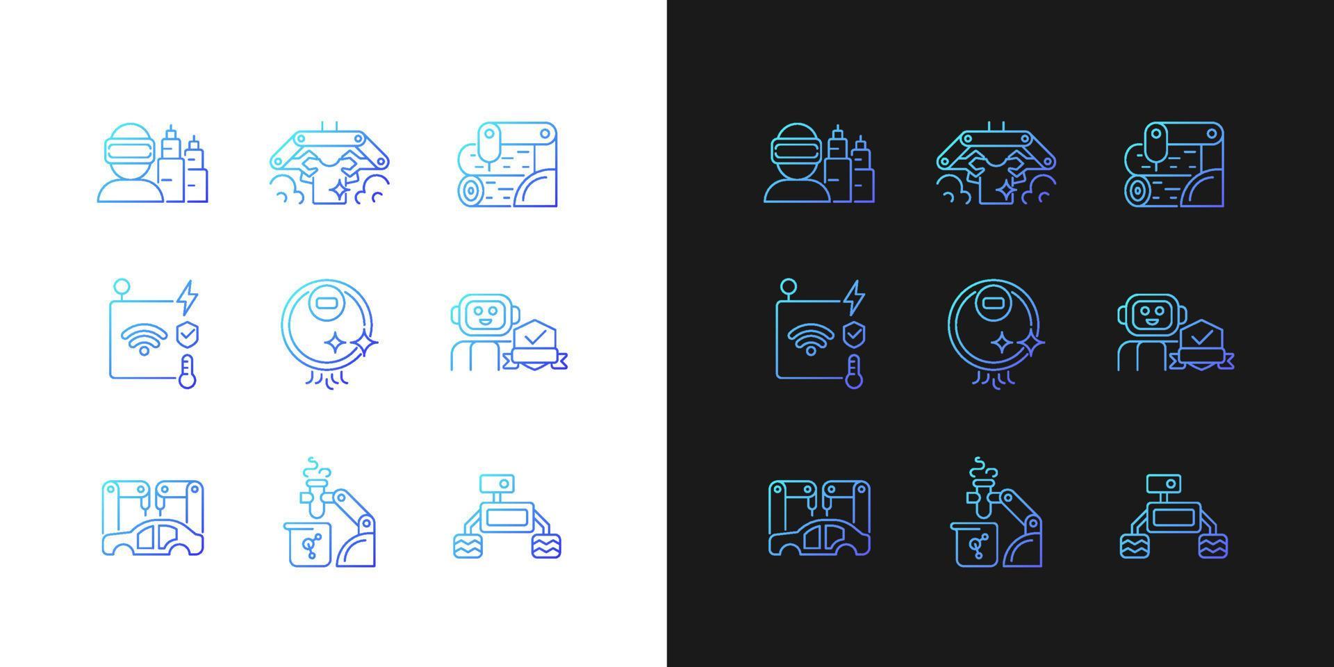 Automation technologies gradient icons set for dark and light mode ...