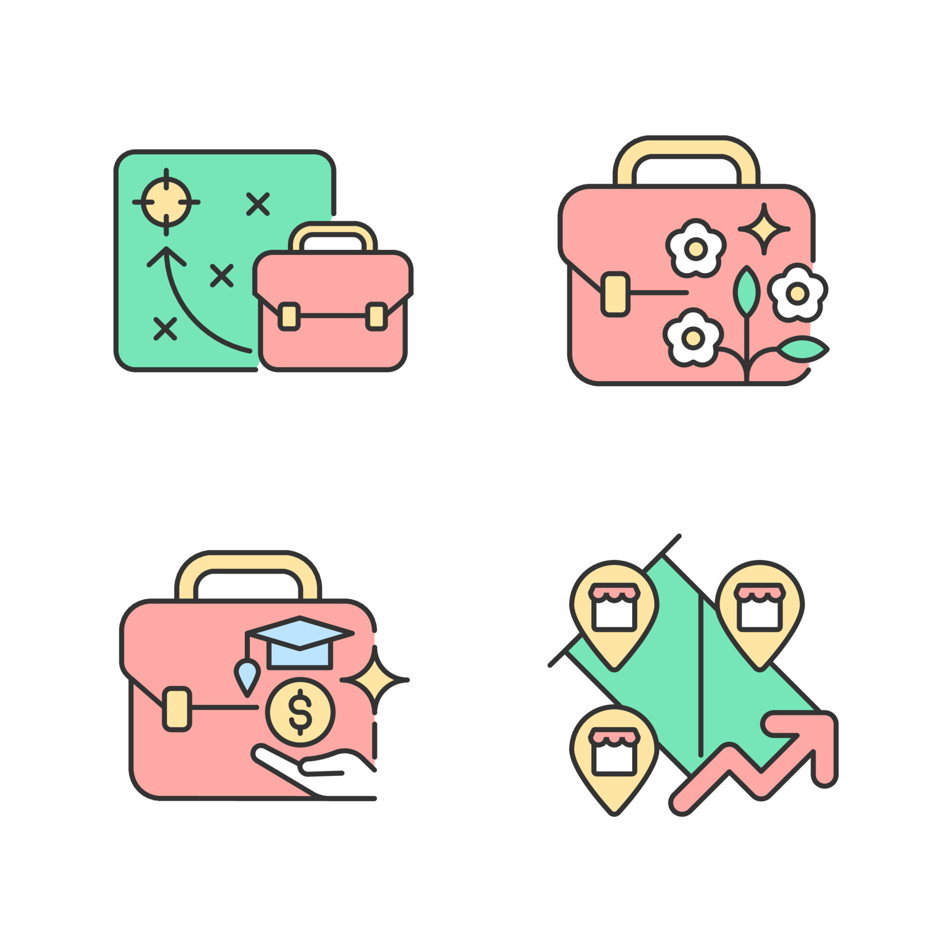 Business development RGB color icons set. Small business growth and ... Business development RGB color icons set. Small business growth and ...