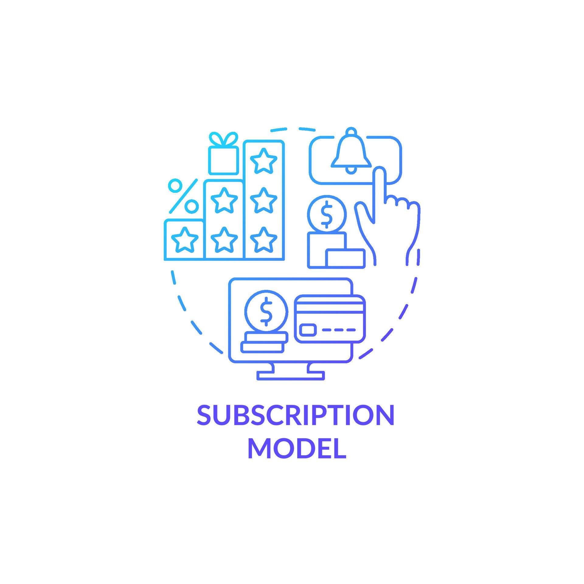 Subscription model blue gradient concept icon. Purchase online content ...