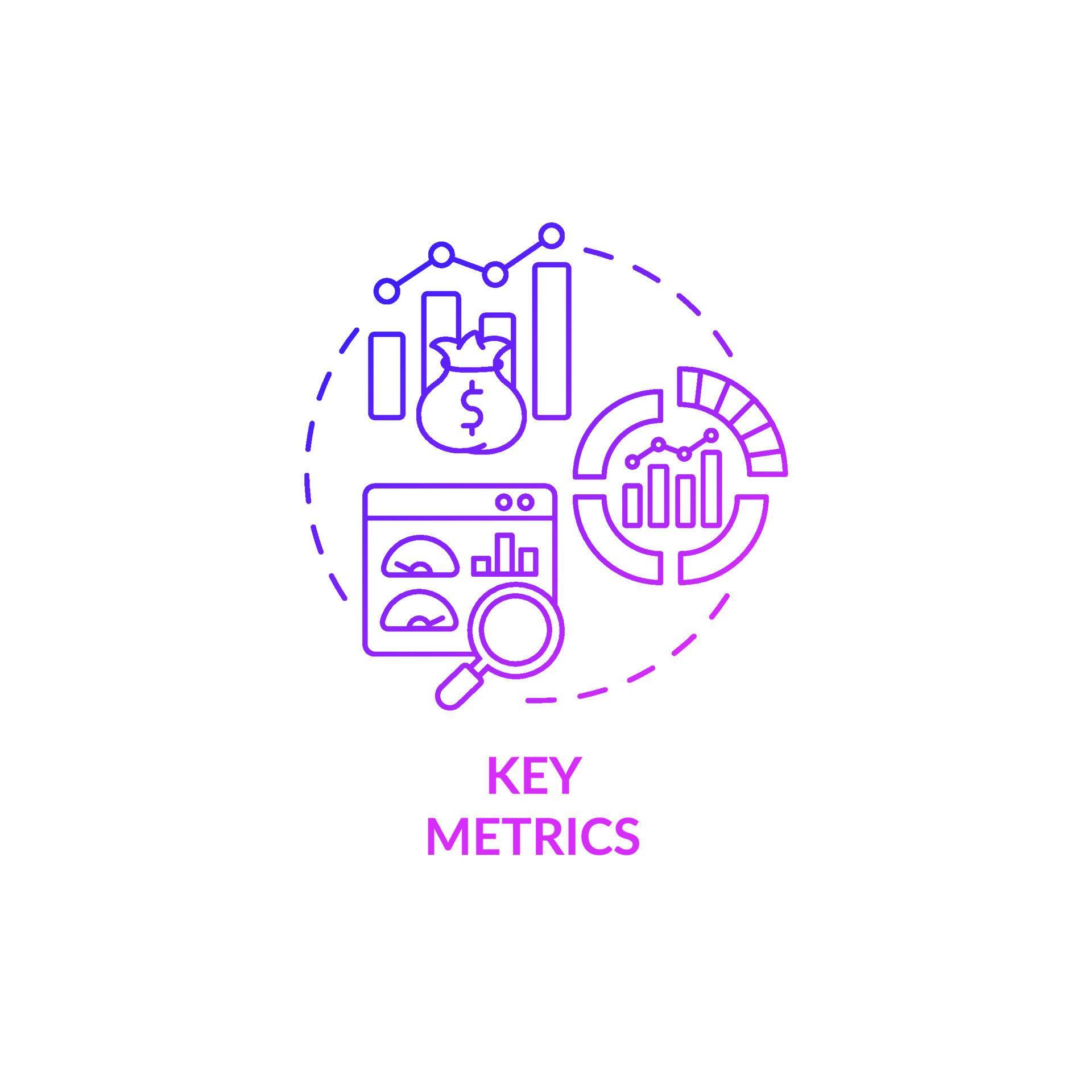 Key metrics purple gradient concept icon. Monitoring business performance. Assessing analytics ...