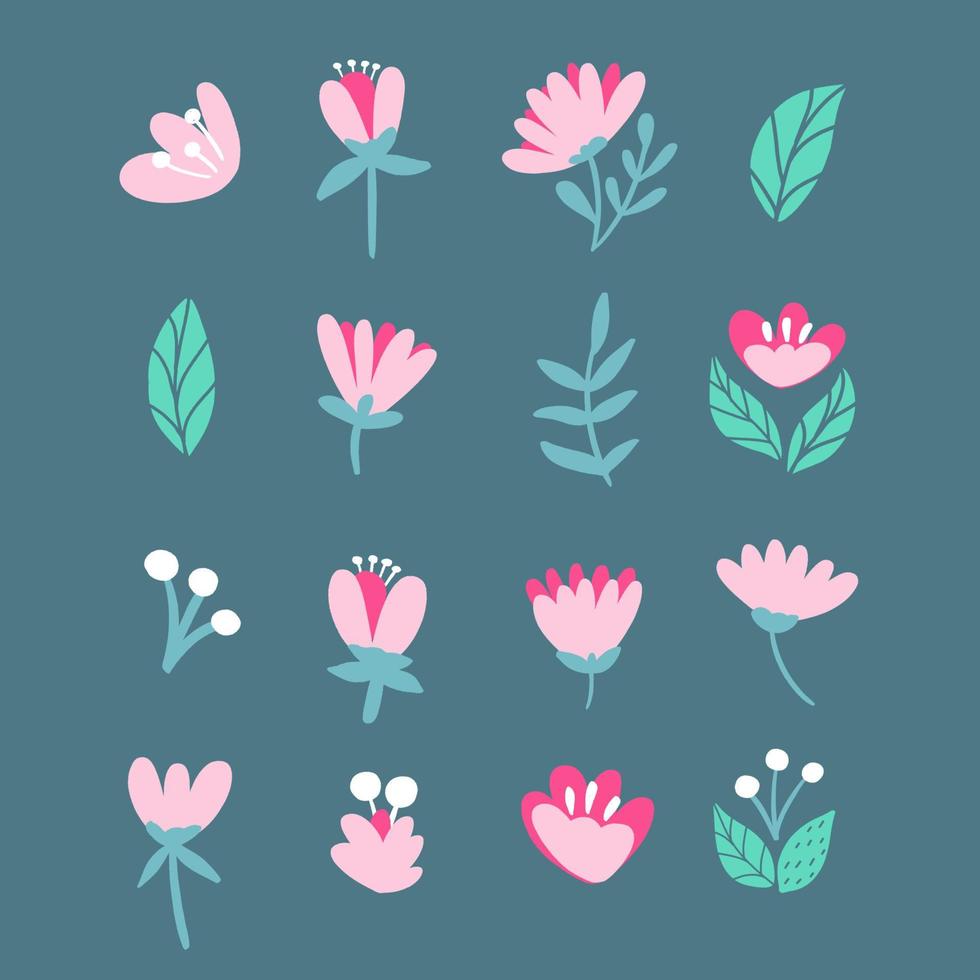 Collection Of Spring Pink Flowers And Leaves Vector 4847001 Vector Art