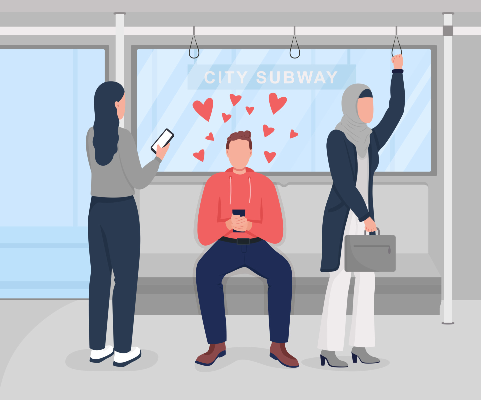 Using Dating Application In Transport Flat Color Vector Illustration