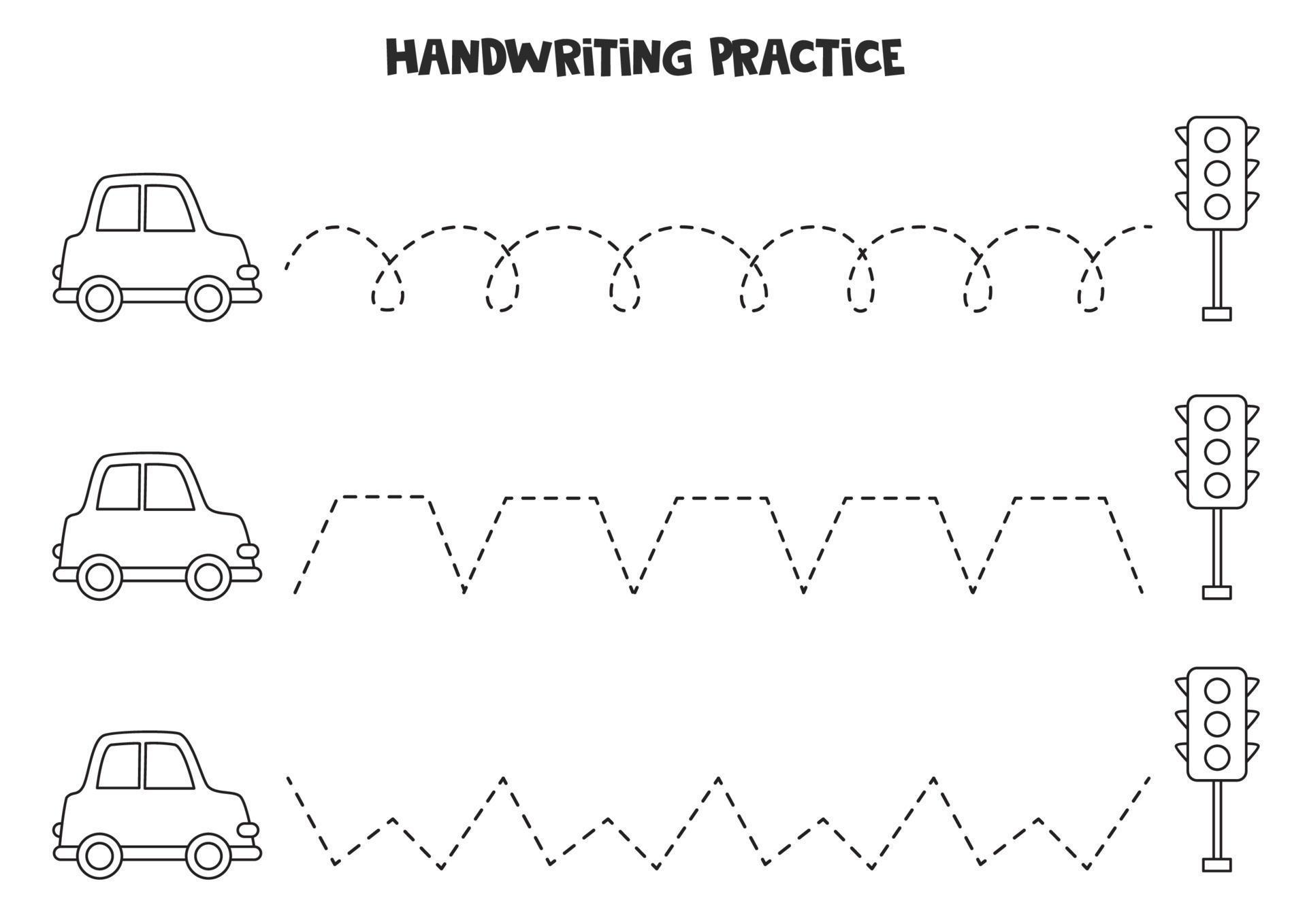 Tracing lines with cartoon cars and traffic lights. Writing practice ...