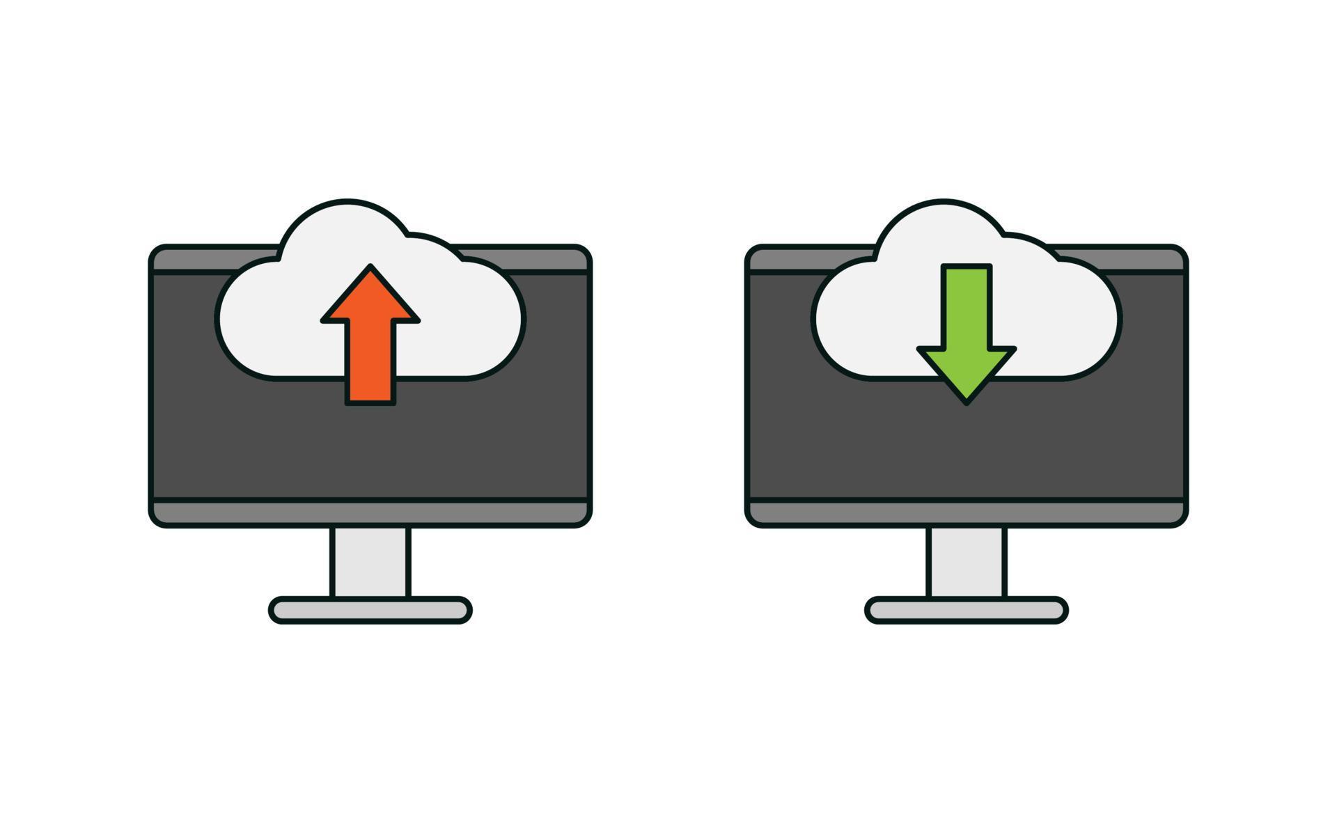 Computer and upload download icon vector design, computer and cloud ...