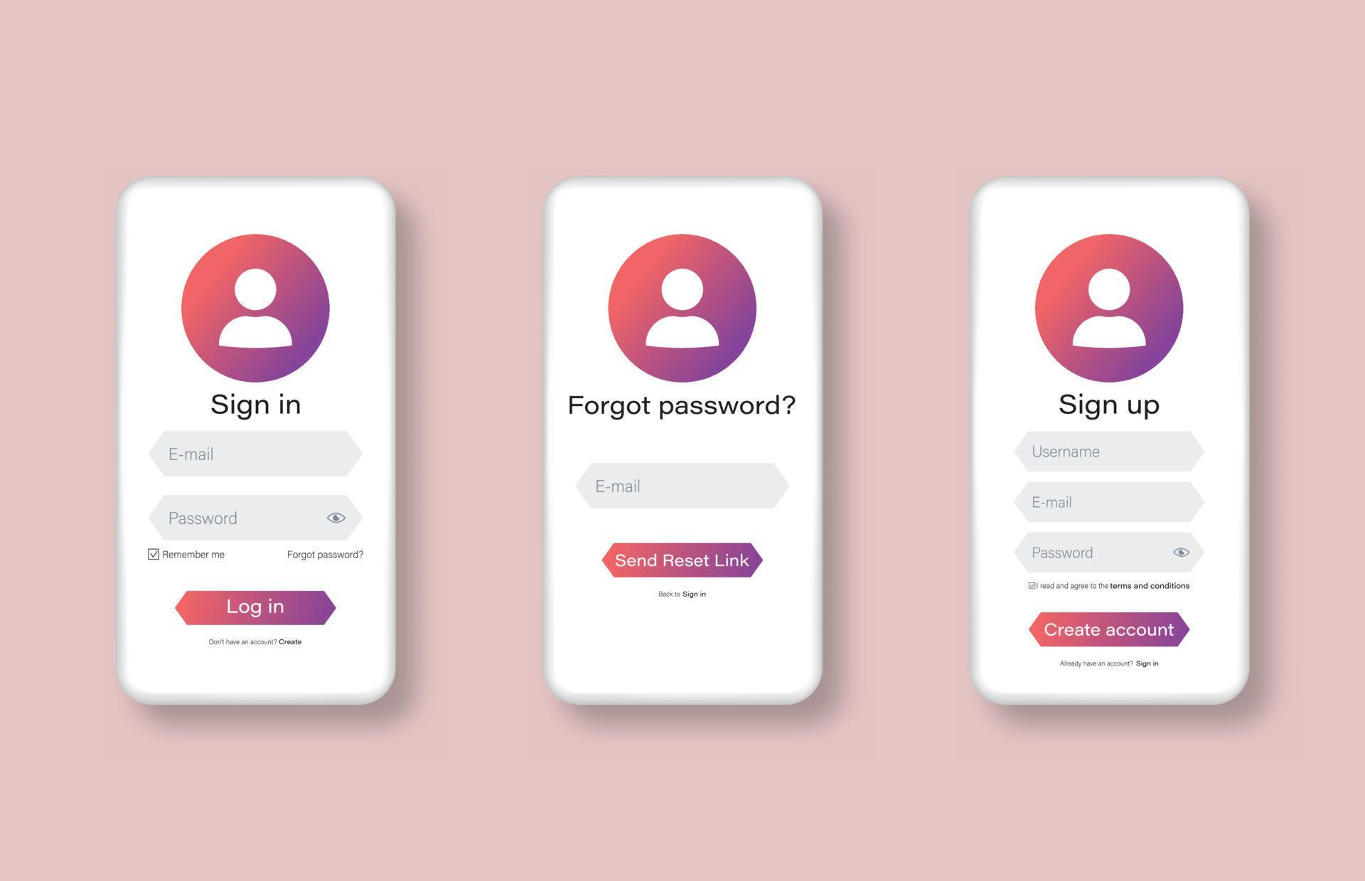 Login and Register form page. Login, registration and forgot password ...